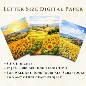 17 Sunflower Fields Printable Digital Paper Bundle, Watercolor, Instant ...