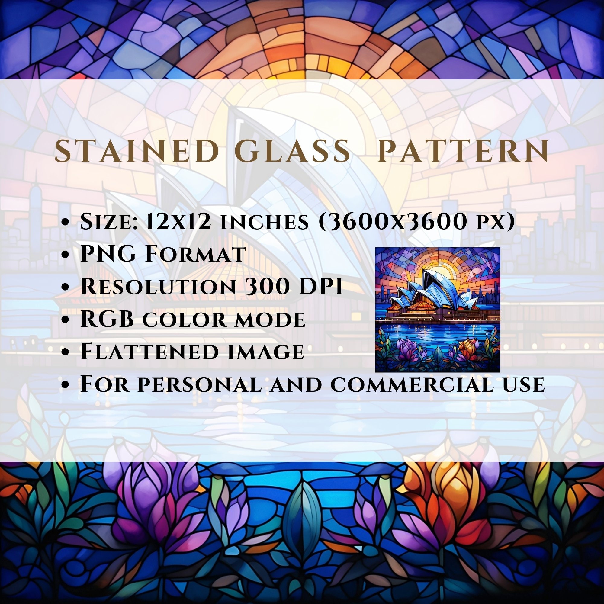 Sydney Opera House Stained Glass Pattern, Australia, Sublimation ...