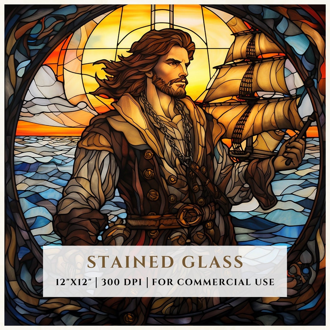 Pirate Corsair Stained Glass Pattern, Sublimation Designs, Stained ...