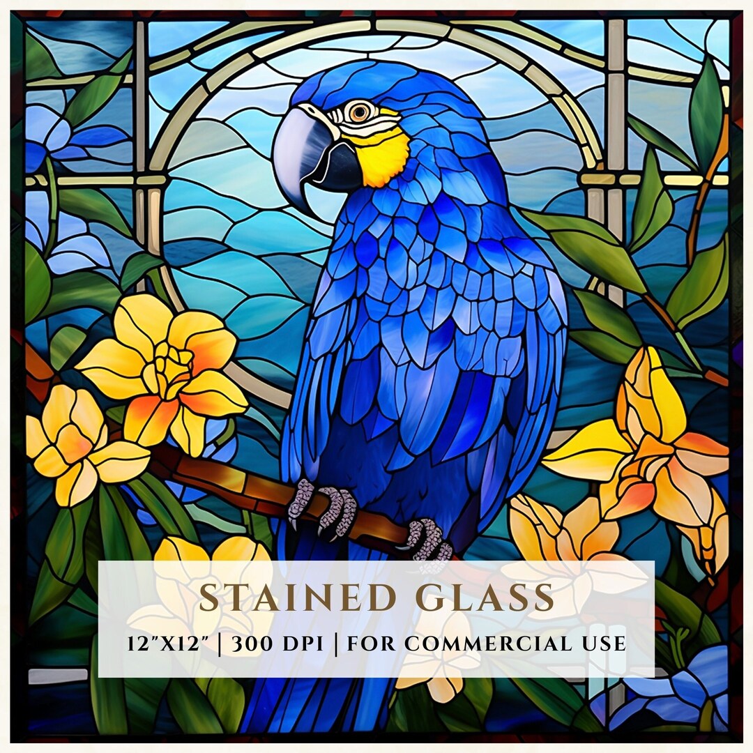 Hyacinth Macaw Bird Stained Glass Pattern, Sublimation Designs, Stained ...