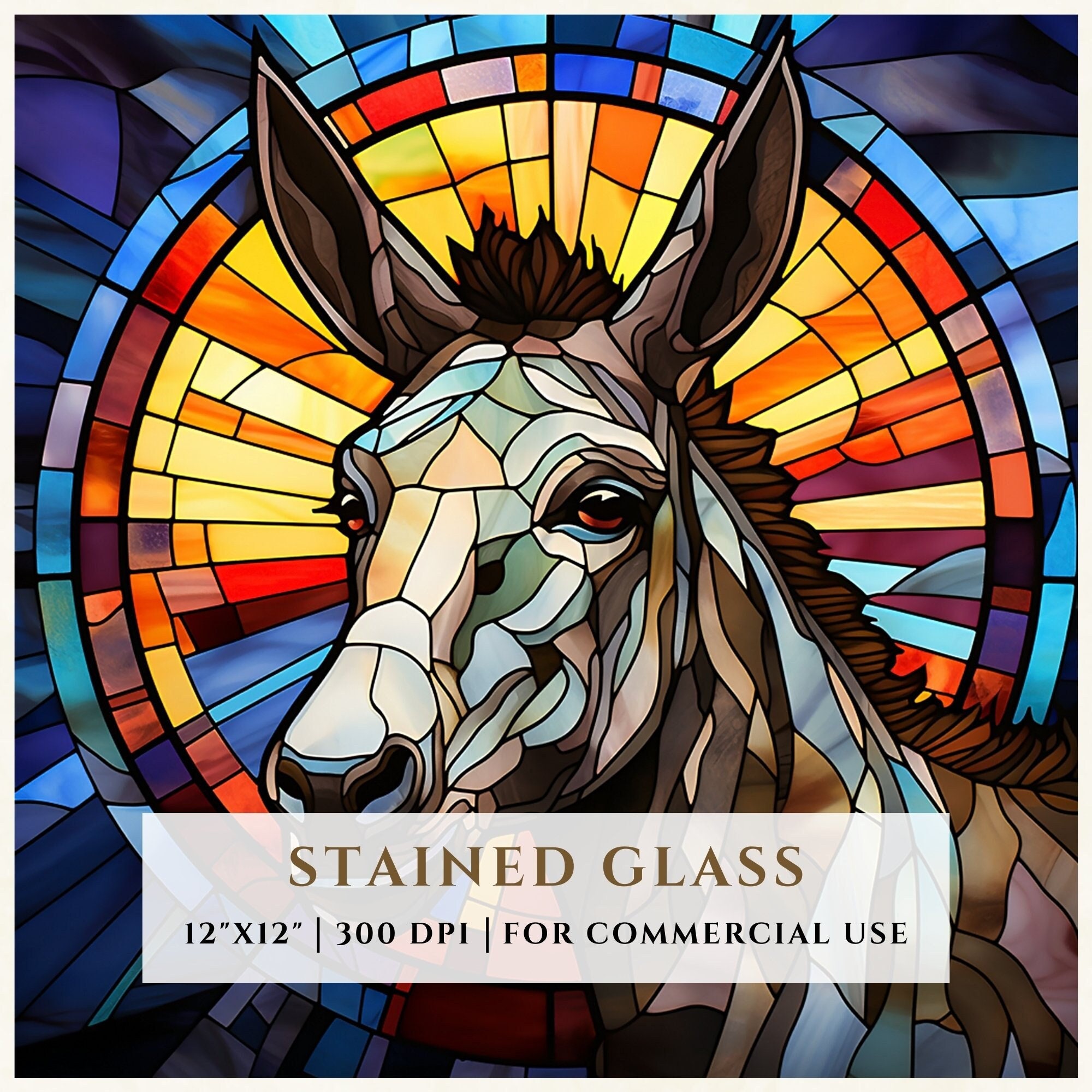 Donkey Stained Glass Pattern, Sublimation Designs, Stained Glass PNG ...