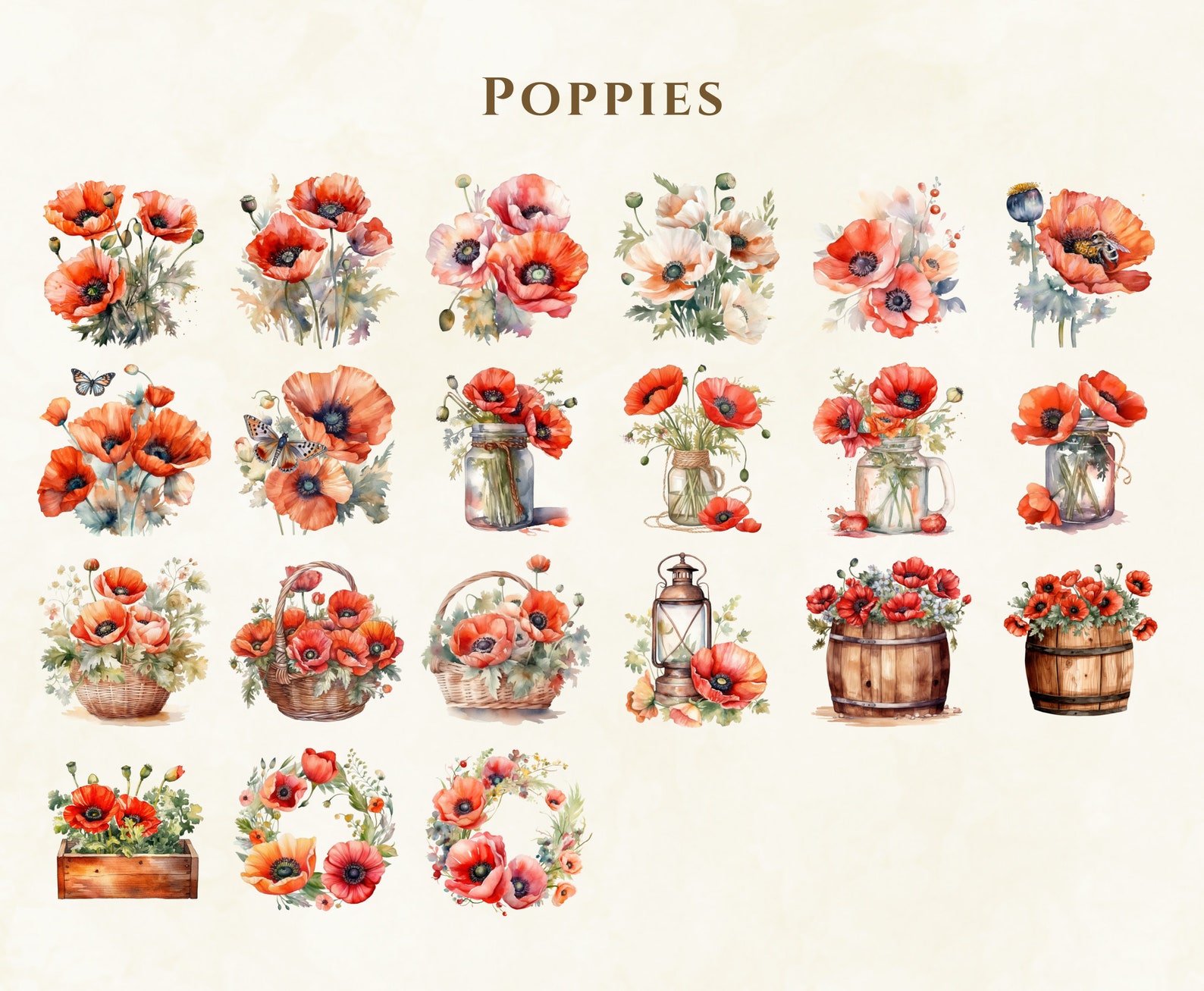 146 Flowers Clipart Mega Bundle, Floral Watercolor, Digital Download ...