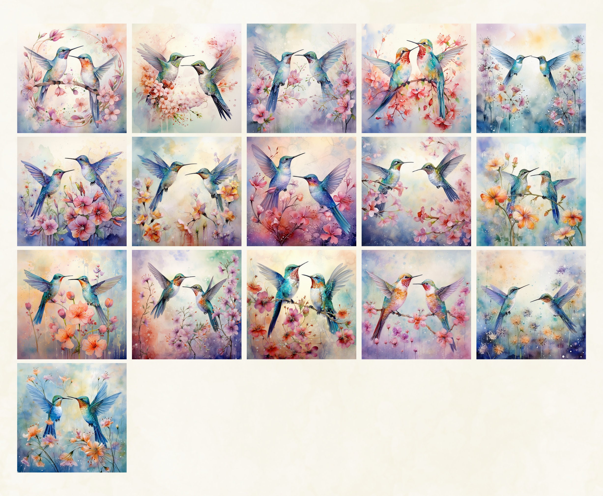 16 Hummingbird Printable Digital Paper Bundle, Instant Download ...