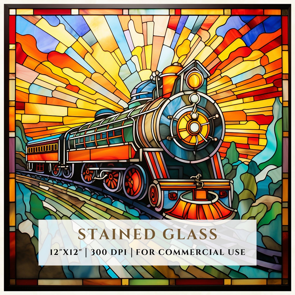 Train Stained Glass Pattern, Ocean Waves, Sublimation Designs, Stained ...