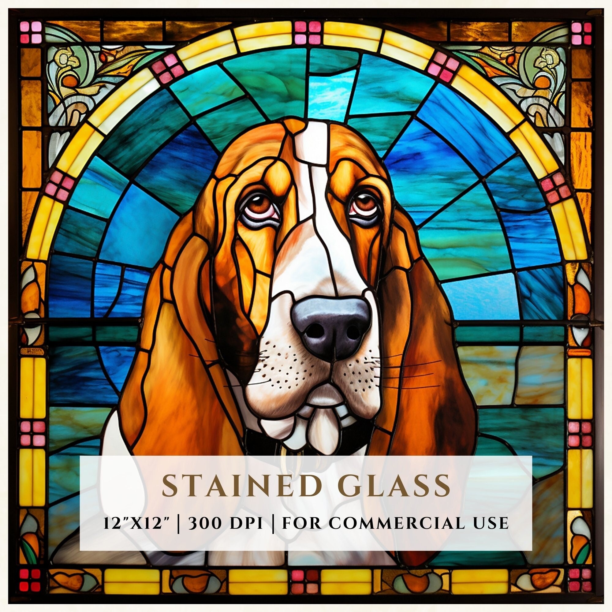 Basset Hound Dog Stained Glass Pattern, Sublimation Designs, Stained ...