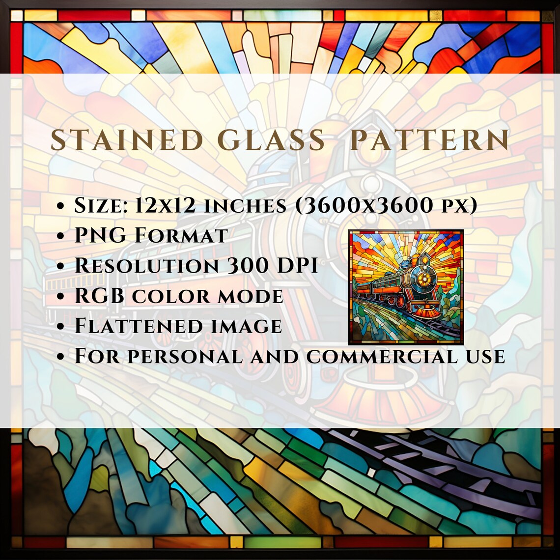 Train Stained Glass Pattern, Ocean Waves, Sublimation Designs, Stained ...