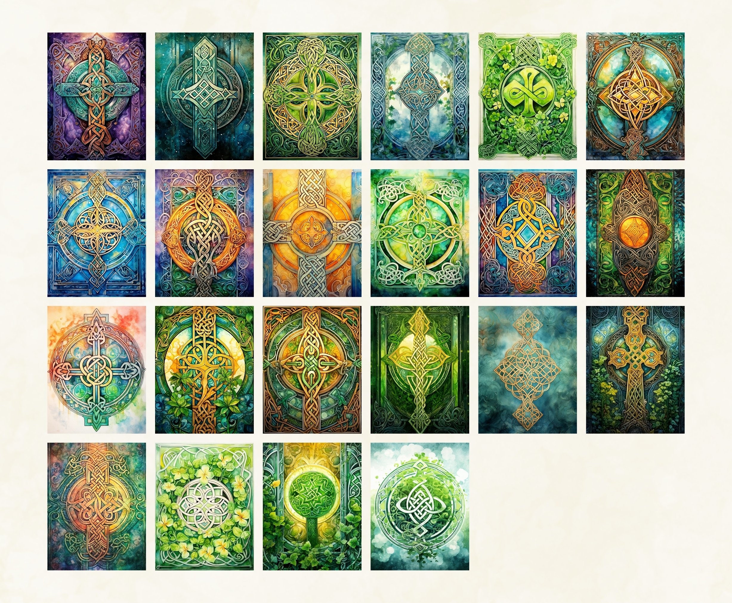 22 Celtic Motifs Printable Digital Paper Bundle, Watercolor, Commercial ...