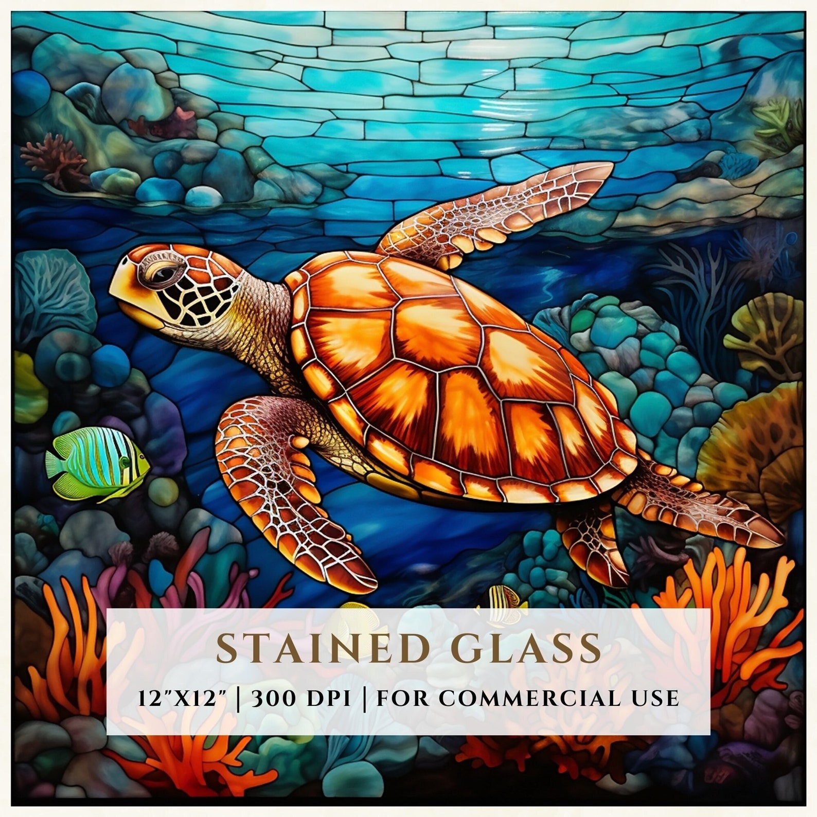 Sea Turtle Stained Glass Pattern, Sublimation Designs, Faux Stained ...