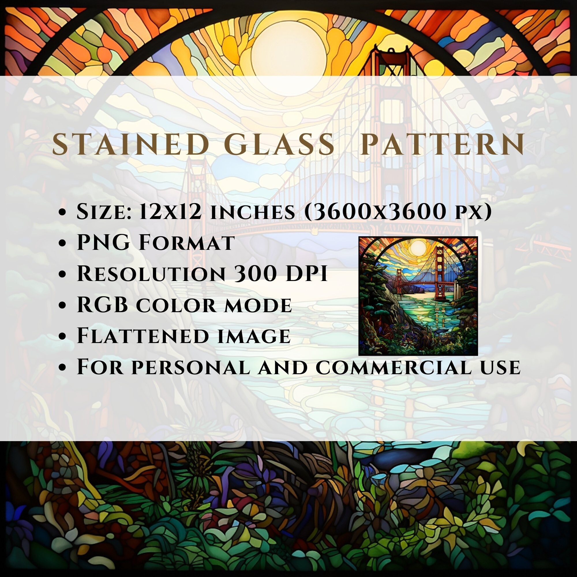 Golden Gate Bridge Stained Glass Pattern, San Francisco, California ...