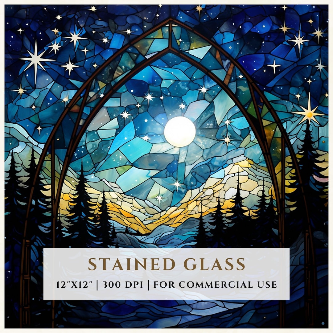 Starry Night Stained Glass Pattern, Sublimation Designs, Stained Glass ...