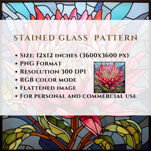 Protea Stained Glass Pattern, Sublimation Designs, Stained Glass PNG ...