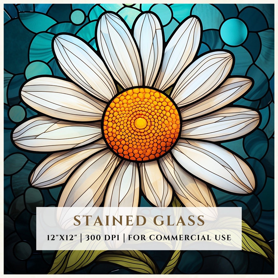 Daisy Stained Glass Pattern, Sublimation Designs, Stained Glass PNG ...