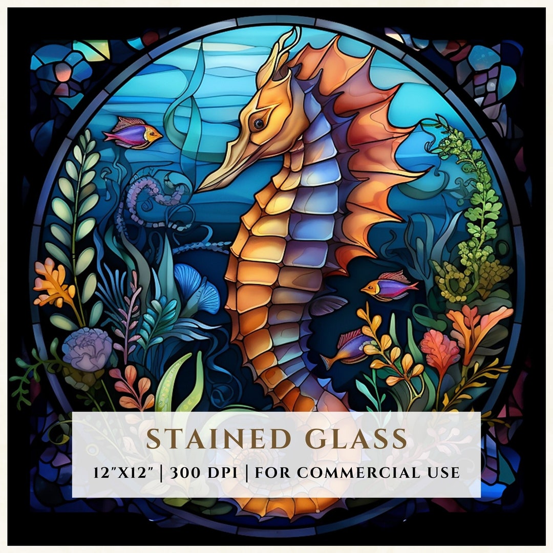 Seahorse Stained Glass Pattern, Sublimation Designs, Stained Glass PNG ...