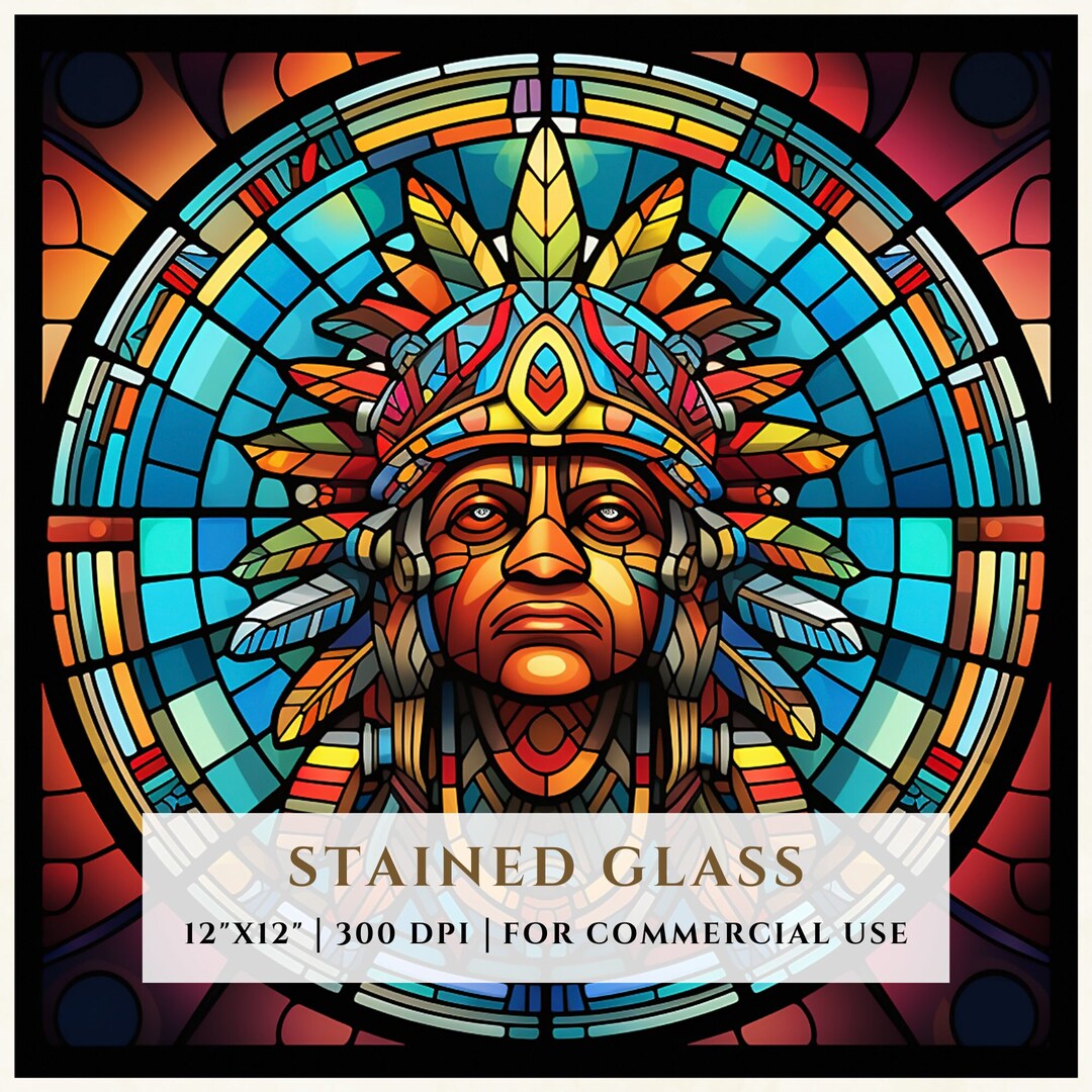 Aztec Motifs Stained Glass Pattern, Sublimation Designs, Stained Glass ...