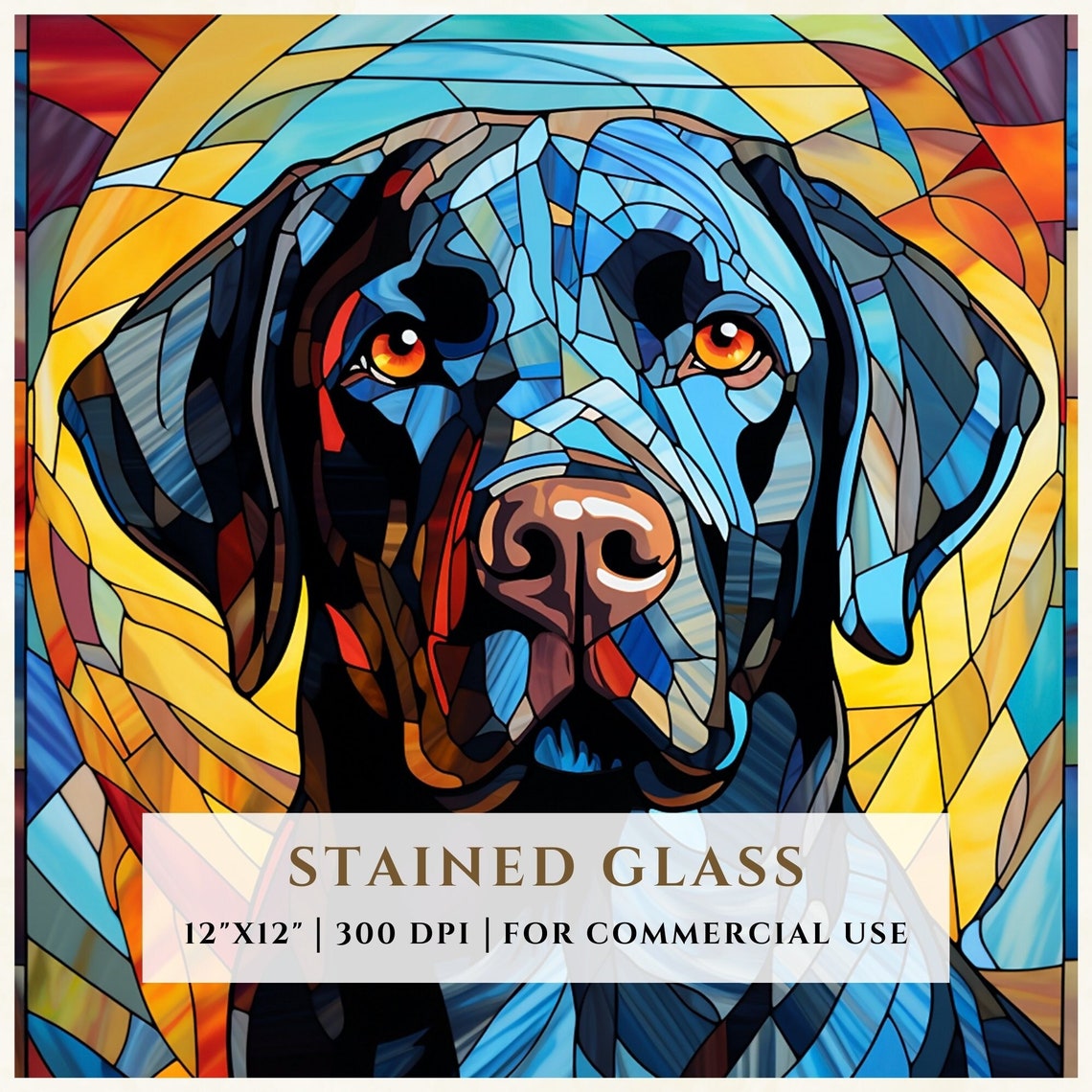 Labrador Dog Stained Glass Pattern, Sublimation Designs, Stained Glass ...