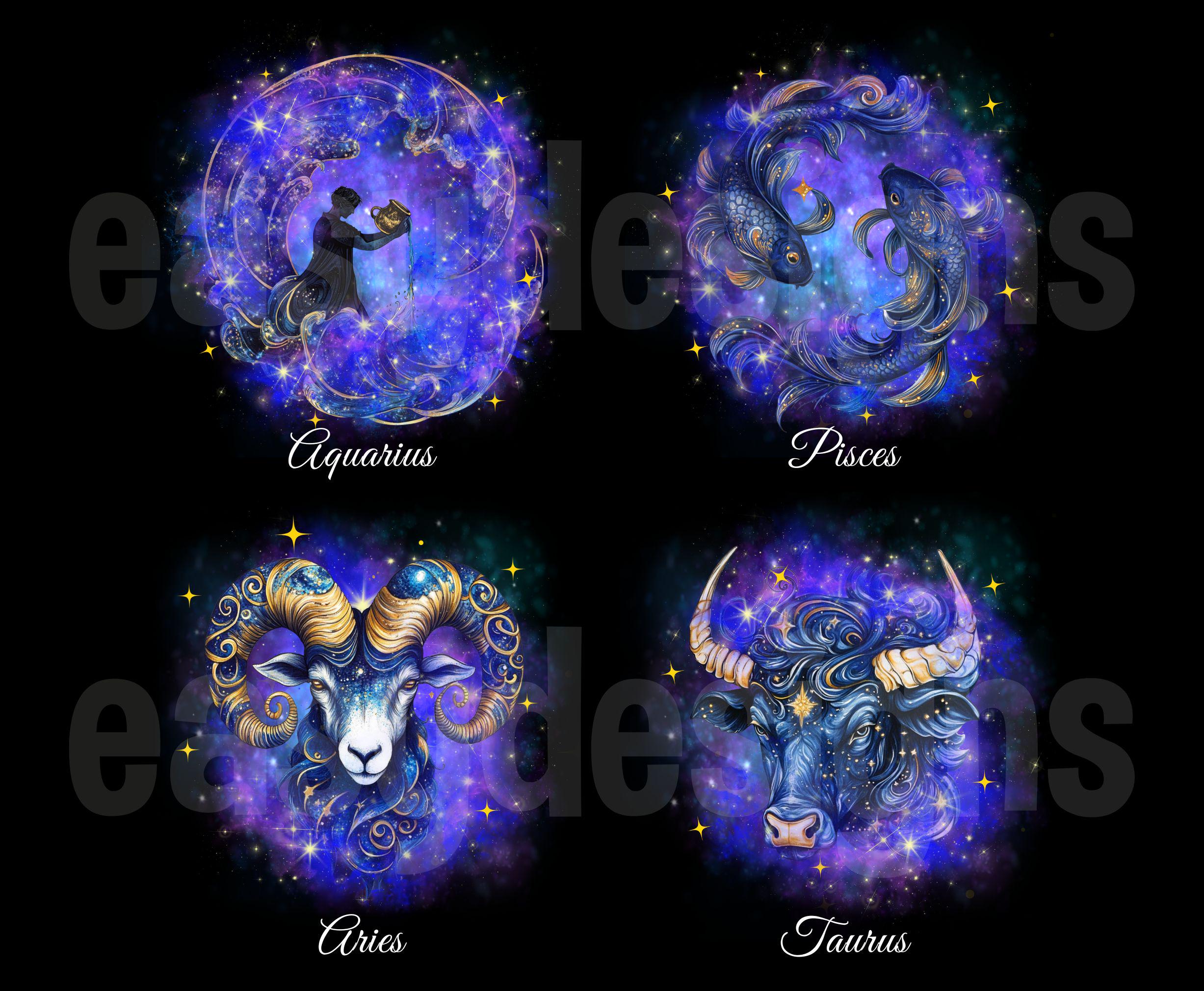 Zodiac Signs Clipart Bundle, Transparent Background, Fantasy Horoscope ...