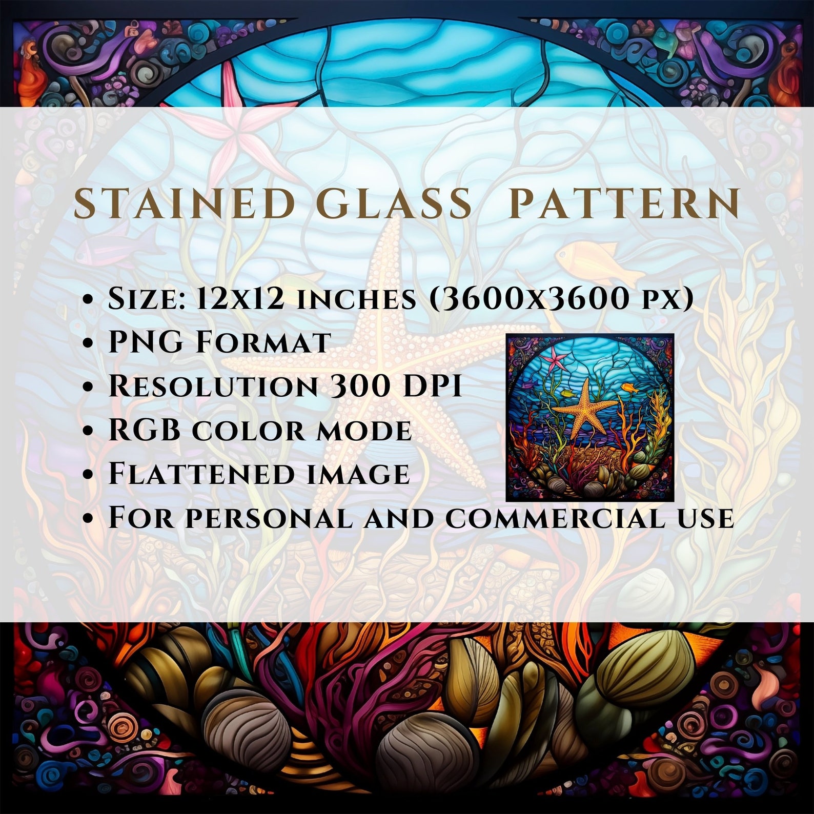 Starfish Stained Glass Pattern, Sublimation Designs, Stained Glass PNG ...
