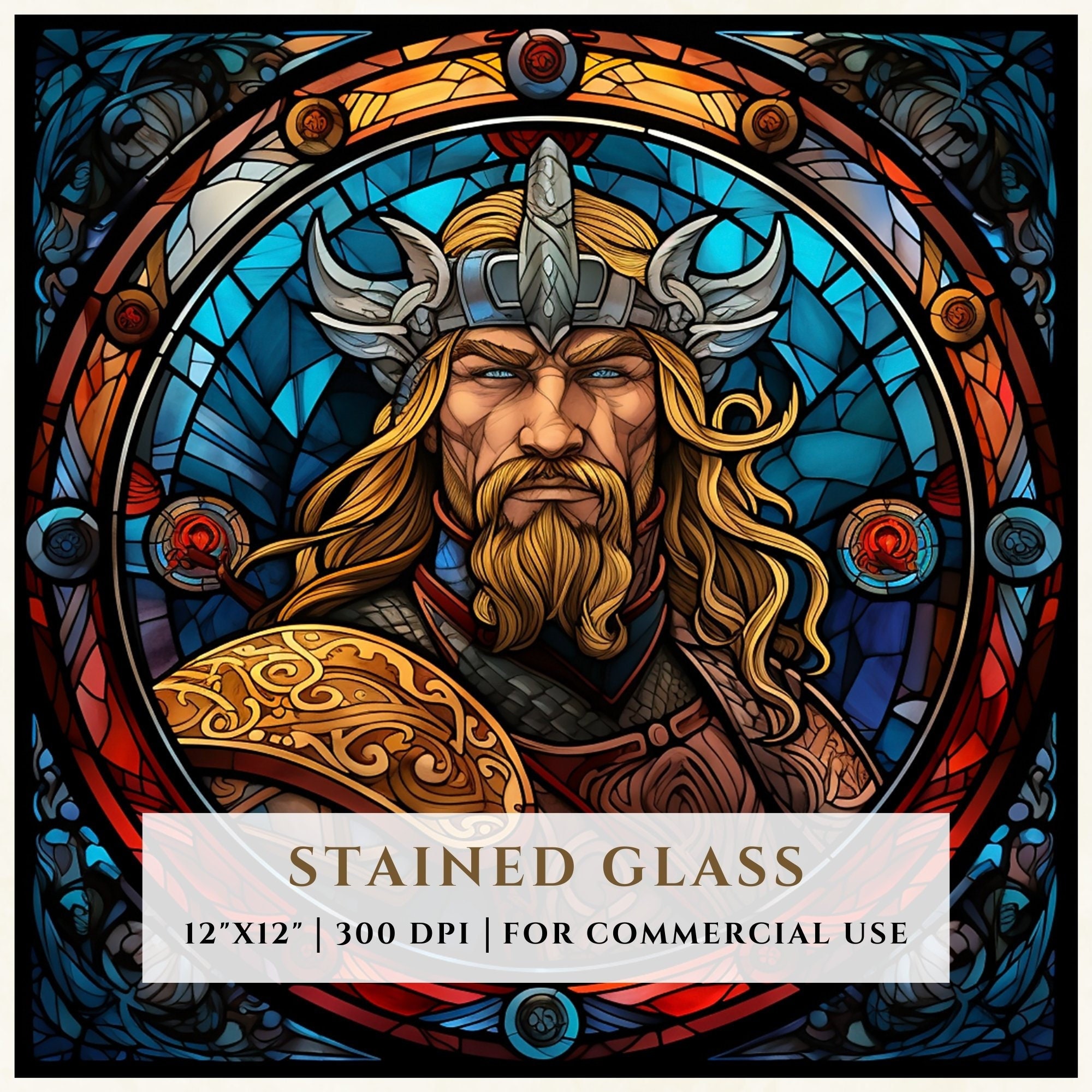 Viking Warrior Stained Glass Pattern, Sublimation Designs, Stained ...