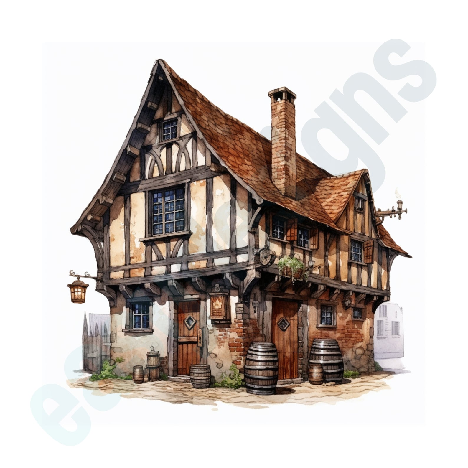 8 Watercolor Medieval Tavern Clipart Bundle, Fantasy Art, Digital High ...