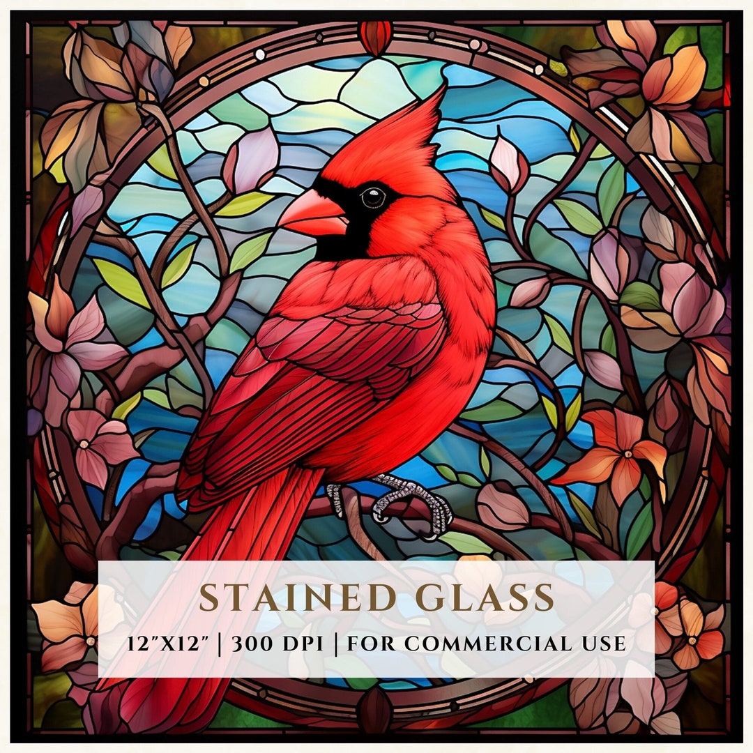 Cardinal Bird Stained Glass Pattern, Sublimation Designs, Stained Glass ...
