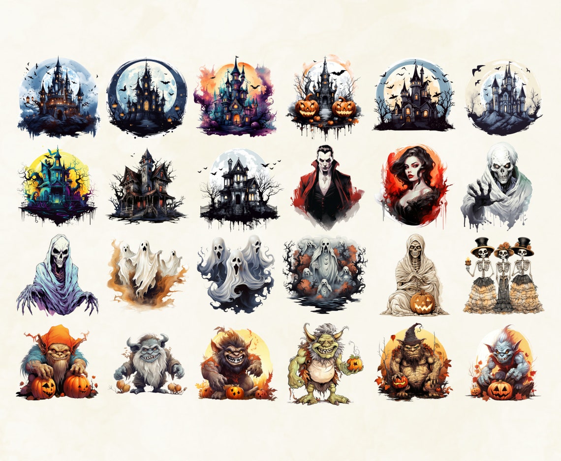 63 Halloween Large Clipart Bundle, Watercolor, Transparent Background ...