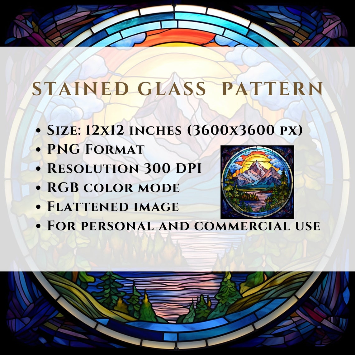 Mountain Scenery Stained Glass Pattern, Mountains Landscape ...