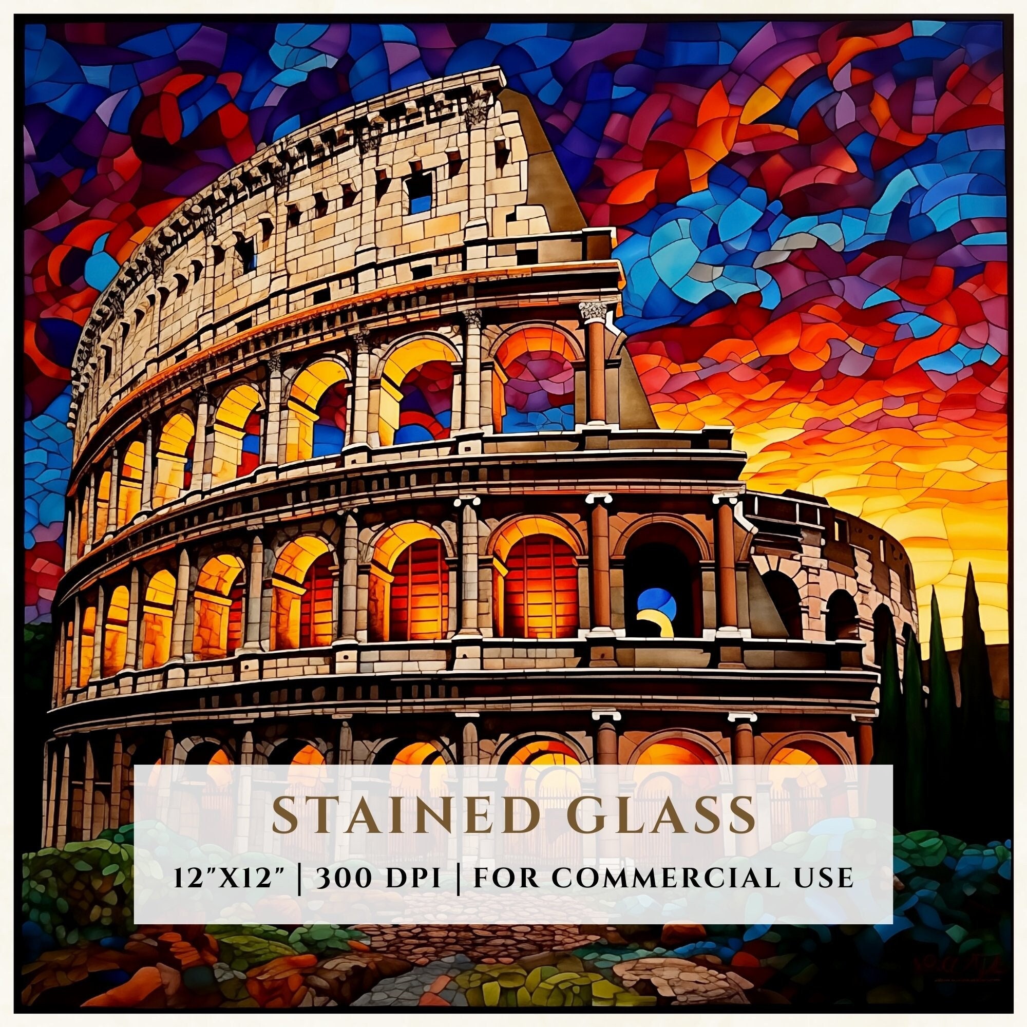 Roman Colosseum Stained Glass Pattern Italy Sublimation - Etsy