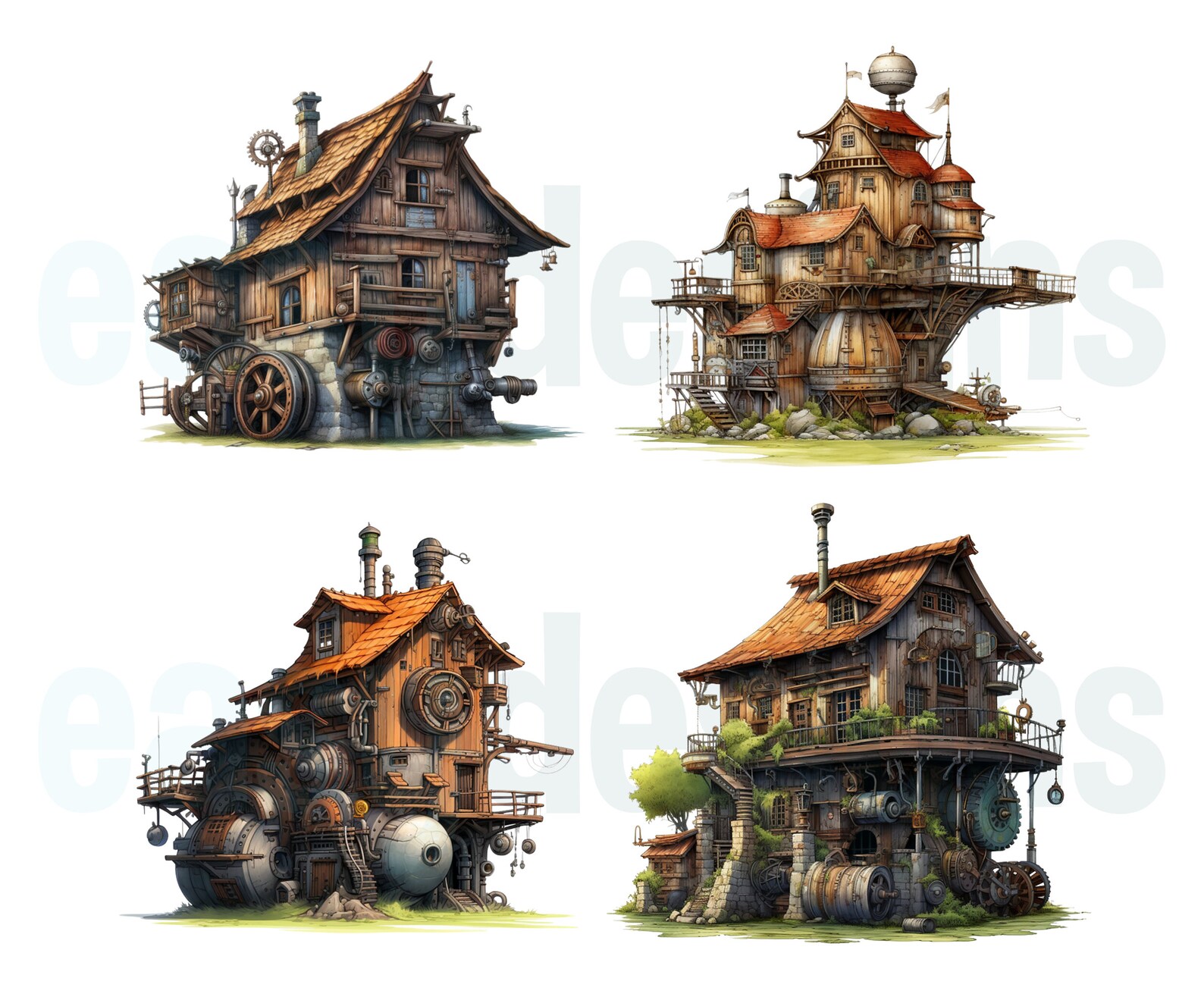 17 Steampunk Farm Barn Clipart Bundle, Digital Download PNG Files ...