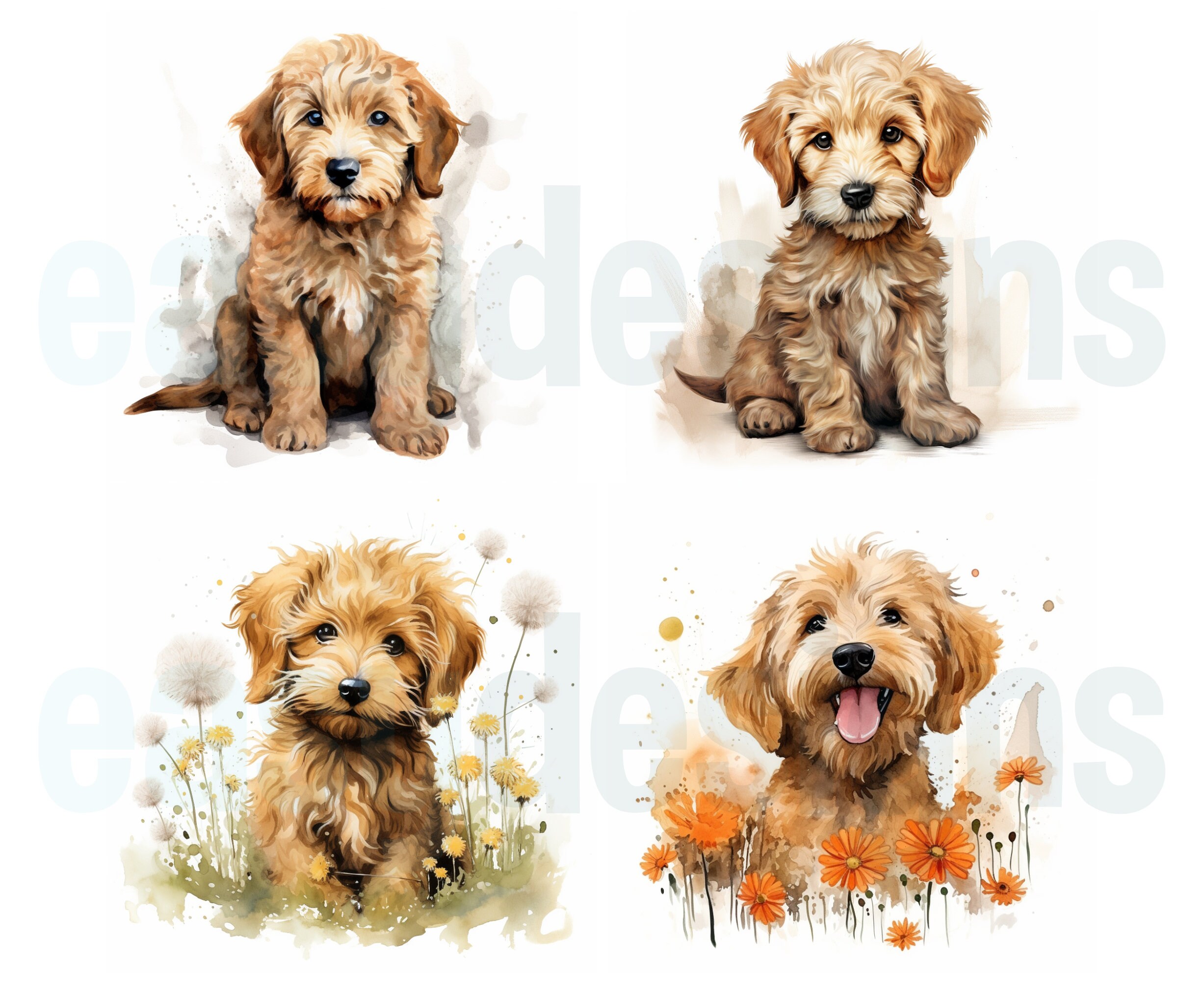 25 Goldendoodle Watercolor Clipart Bundle, Digital Graphics, Instant ...