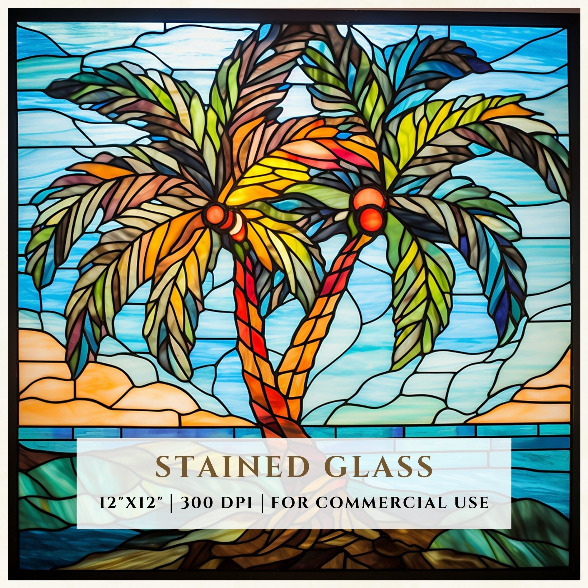 Palm Tree Stained Glass Pattern, Sublimation Designs, Stained Glass PNG ...