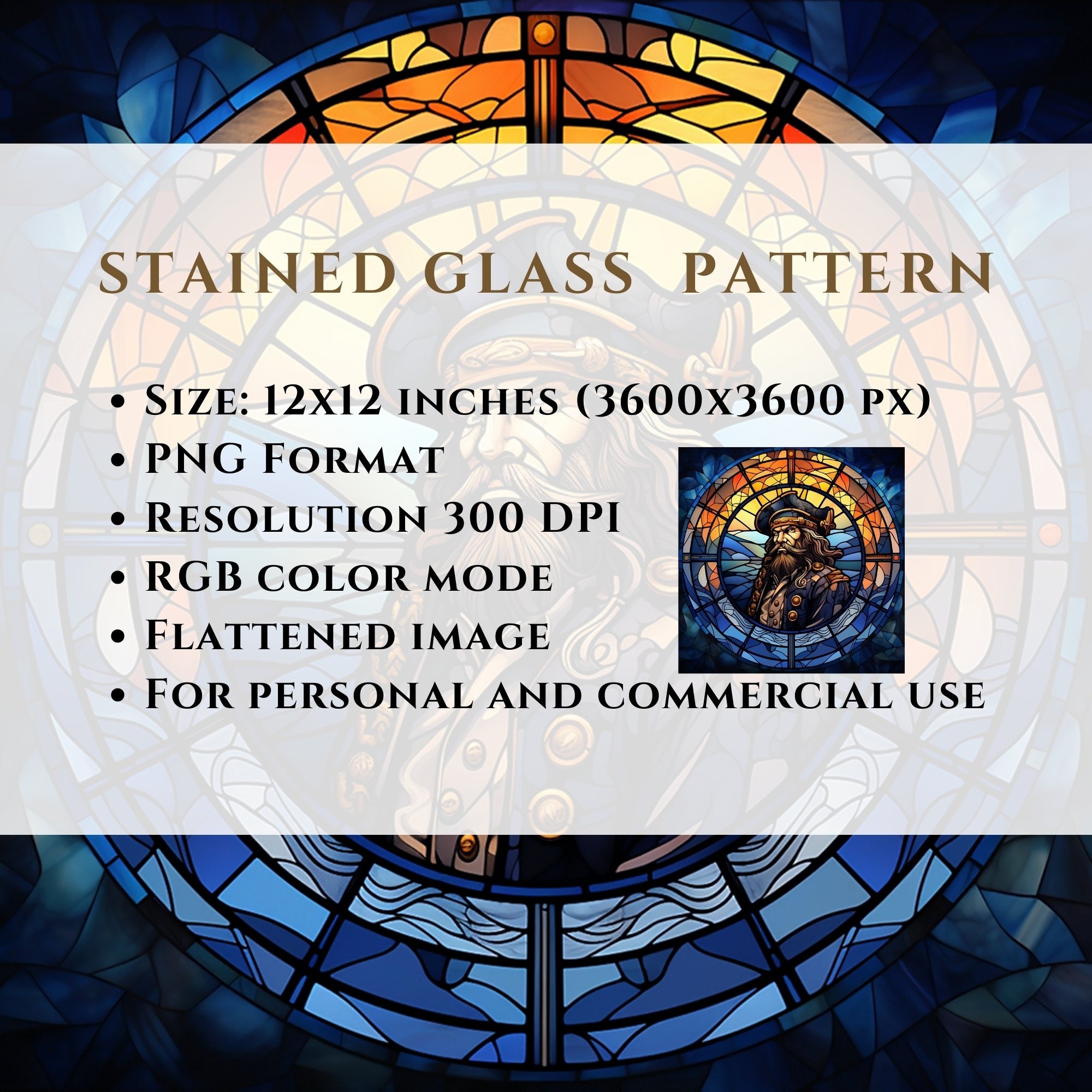 Pirate Stained Glass Pattern, Sublimation Designs, Stained Glass PNG ...