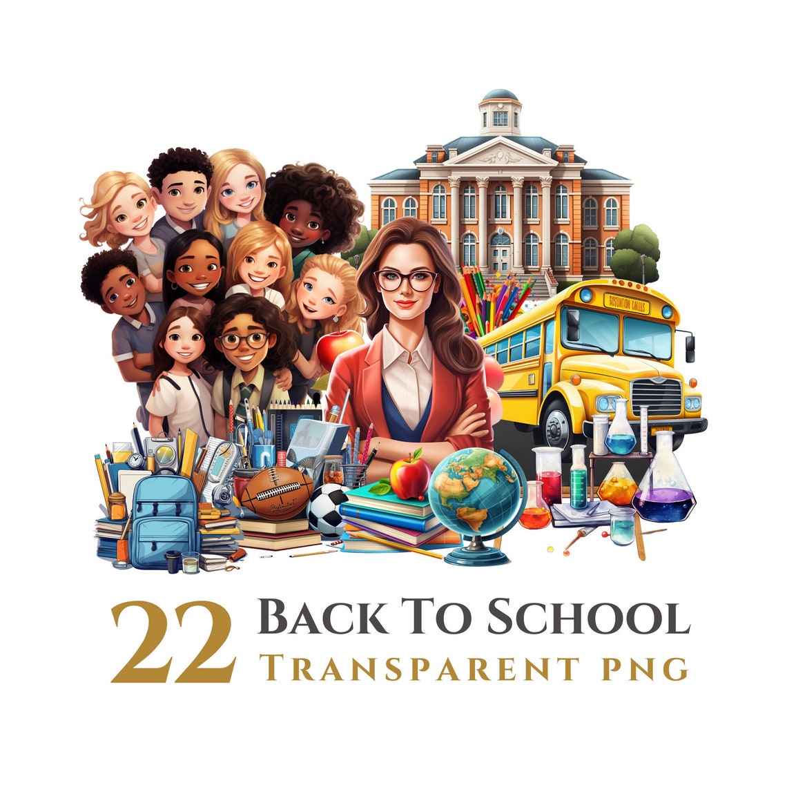 22 Back to School Clipart Bundle Transparent Background - Etsy