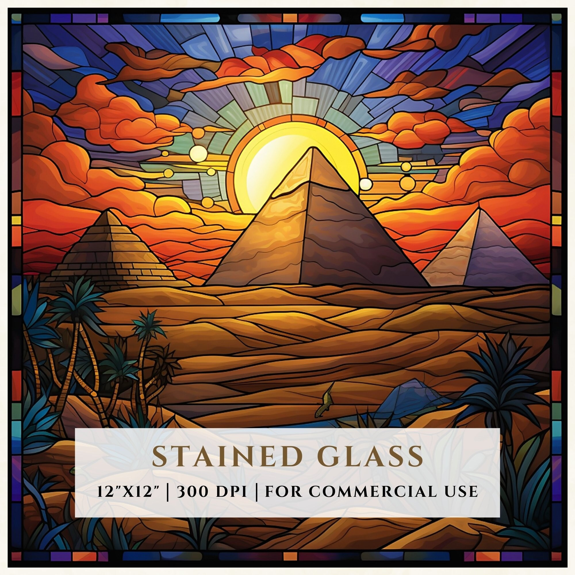 Pyramids of Giza Stained Glass Pattern, Egypt, Egyptian Pyramids ...