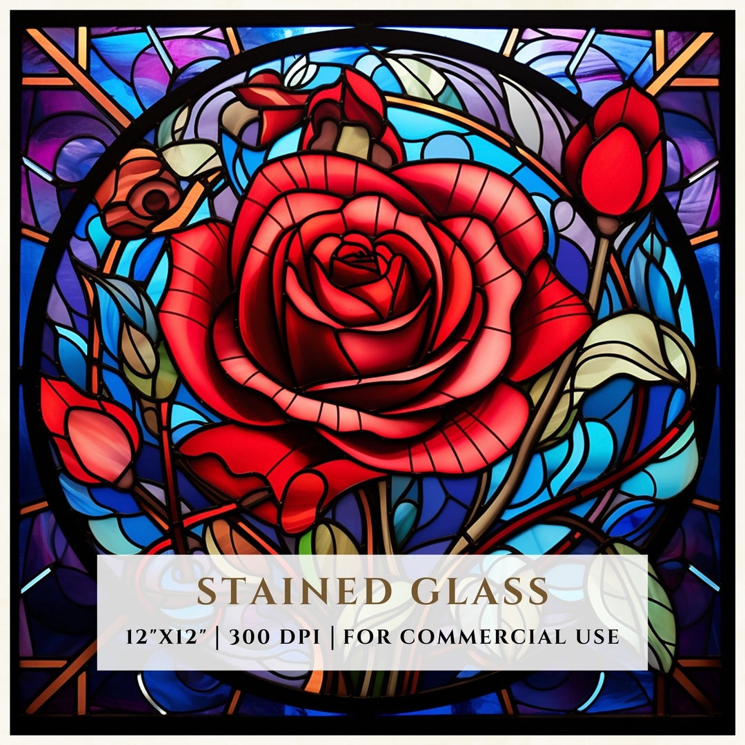 Red Rose Stained Glass Pattern, Sublimation Designs, Stained Glass PNG ...