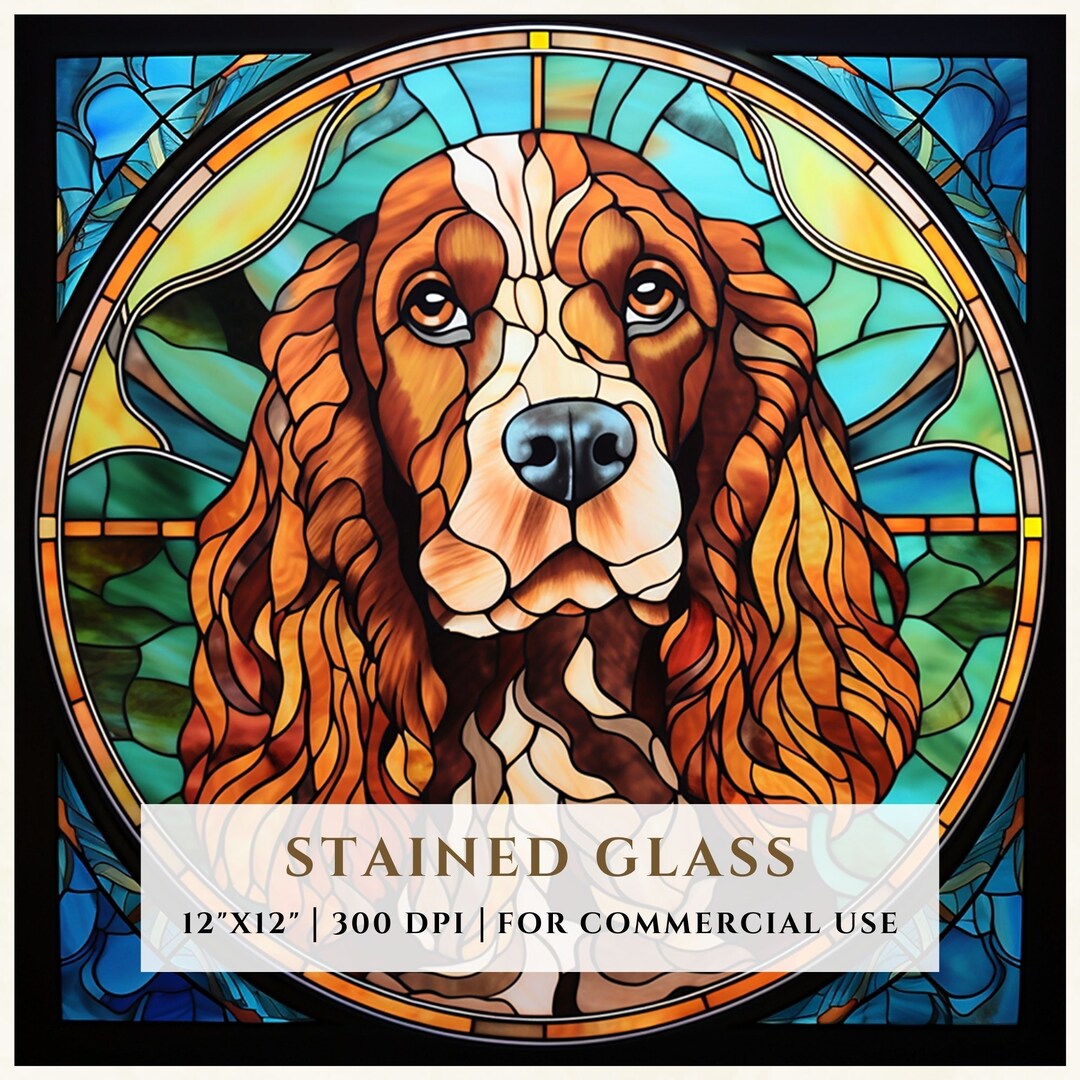 English Cocker Spaniel Dog Stained Glass Pattern, Sublimation Designs ...