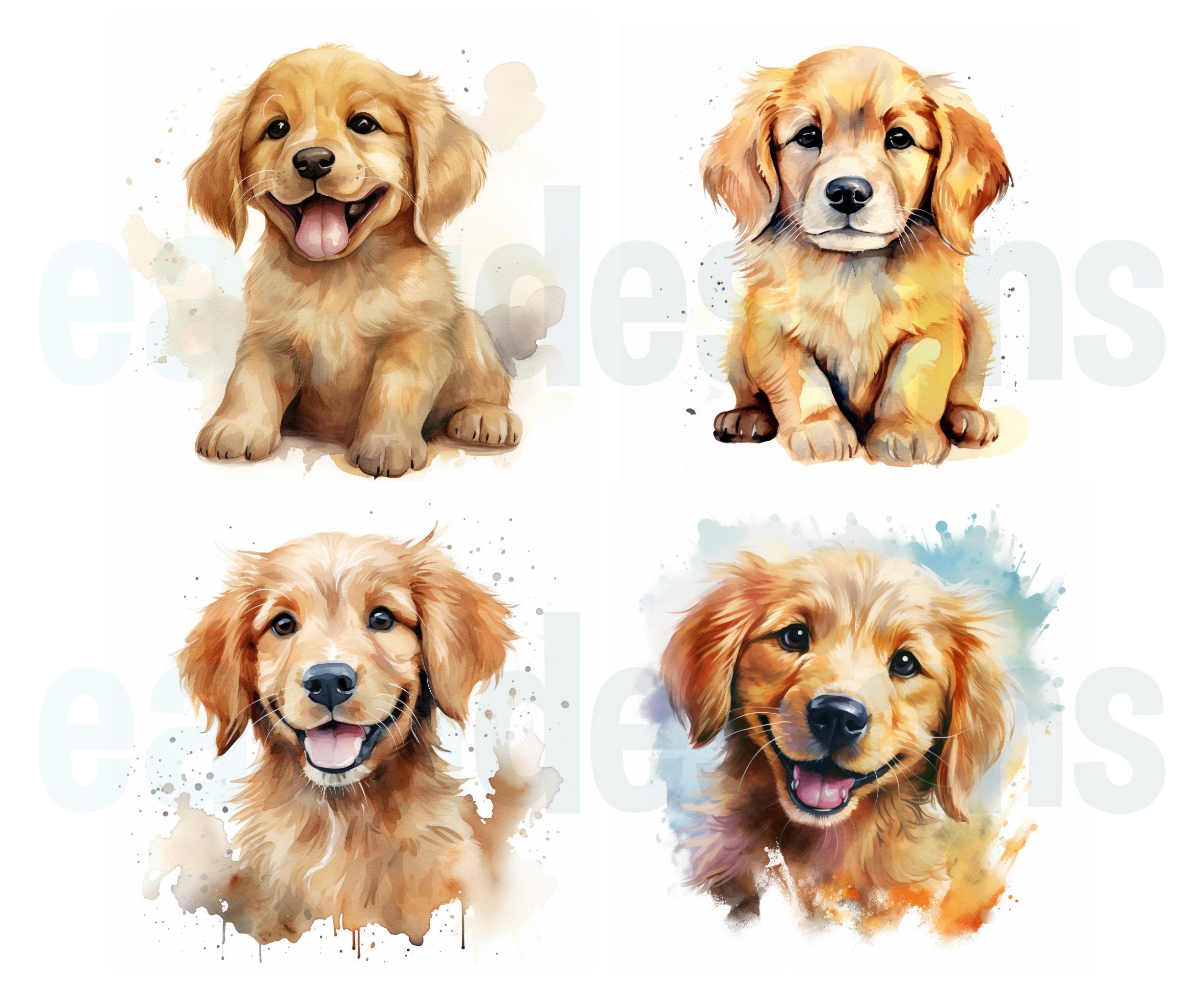 20 Golden Retriever Watercolor Clipart Bundle, Digital Graphics ...