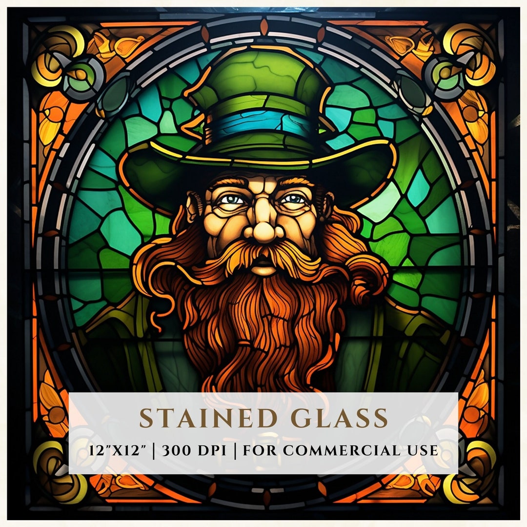 Leprechaun Stained Glass Pattern, St. Patrick's Day Motifs, Sublimation ...