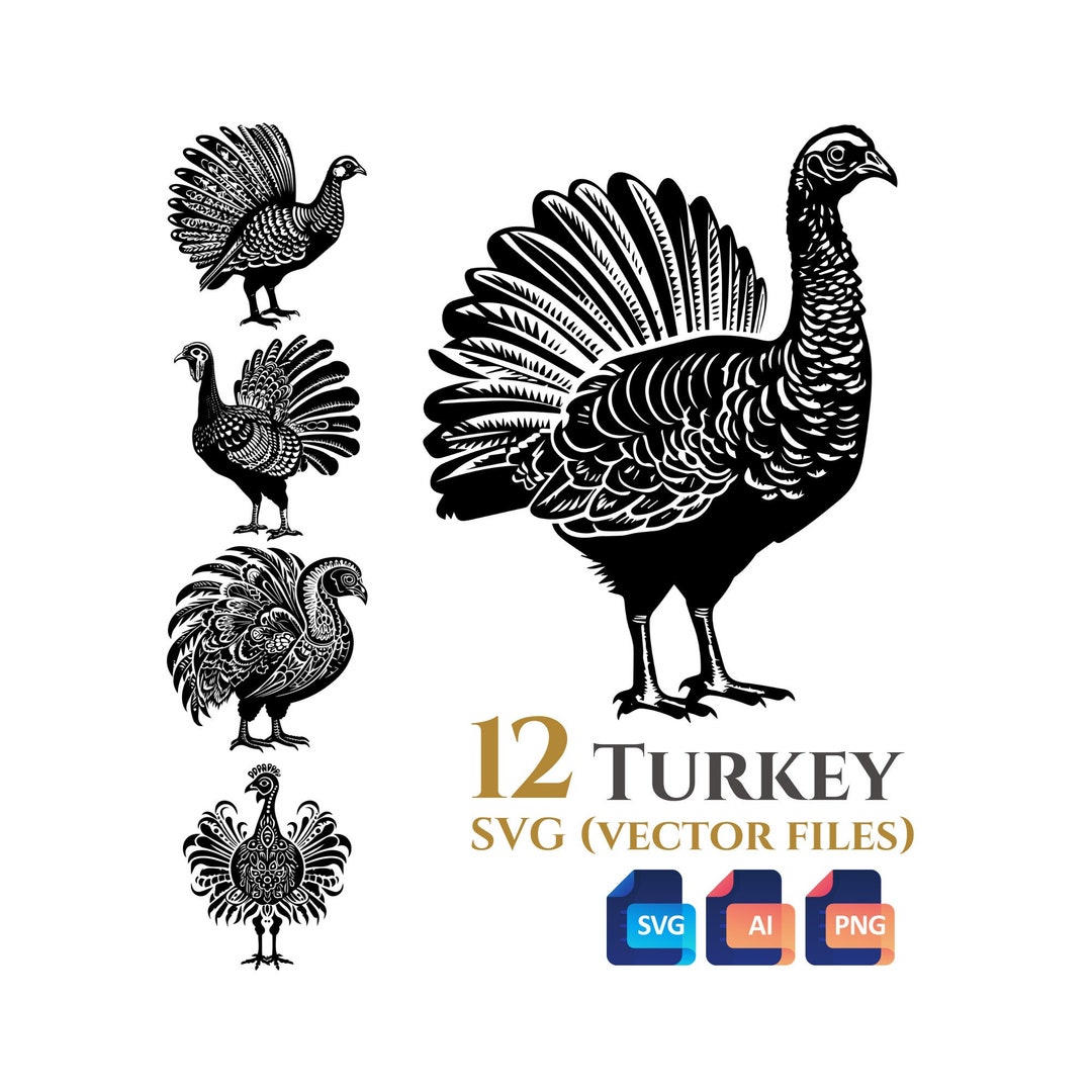 12 Turkey Svg Vector Clipart Bundle, Transparent Background, Instant ...