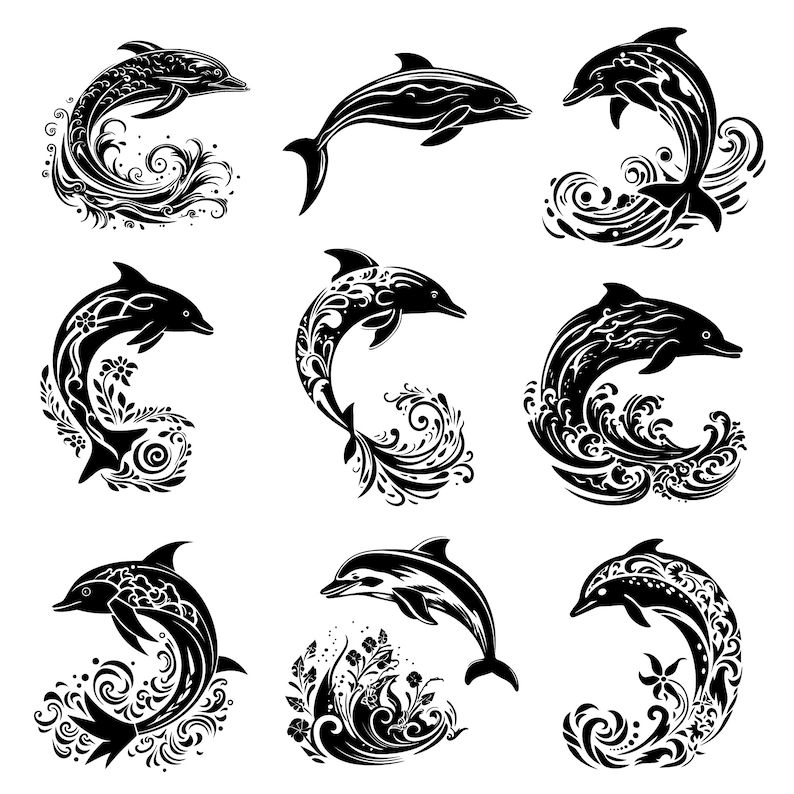 9 Dolphins Svg Vector Clipart Bundle, Transparent Background, Instant ...