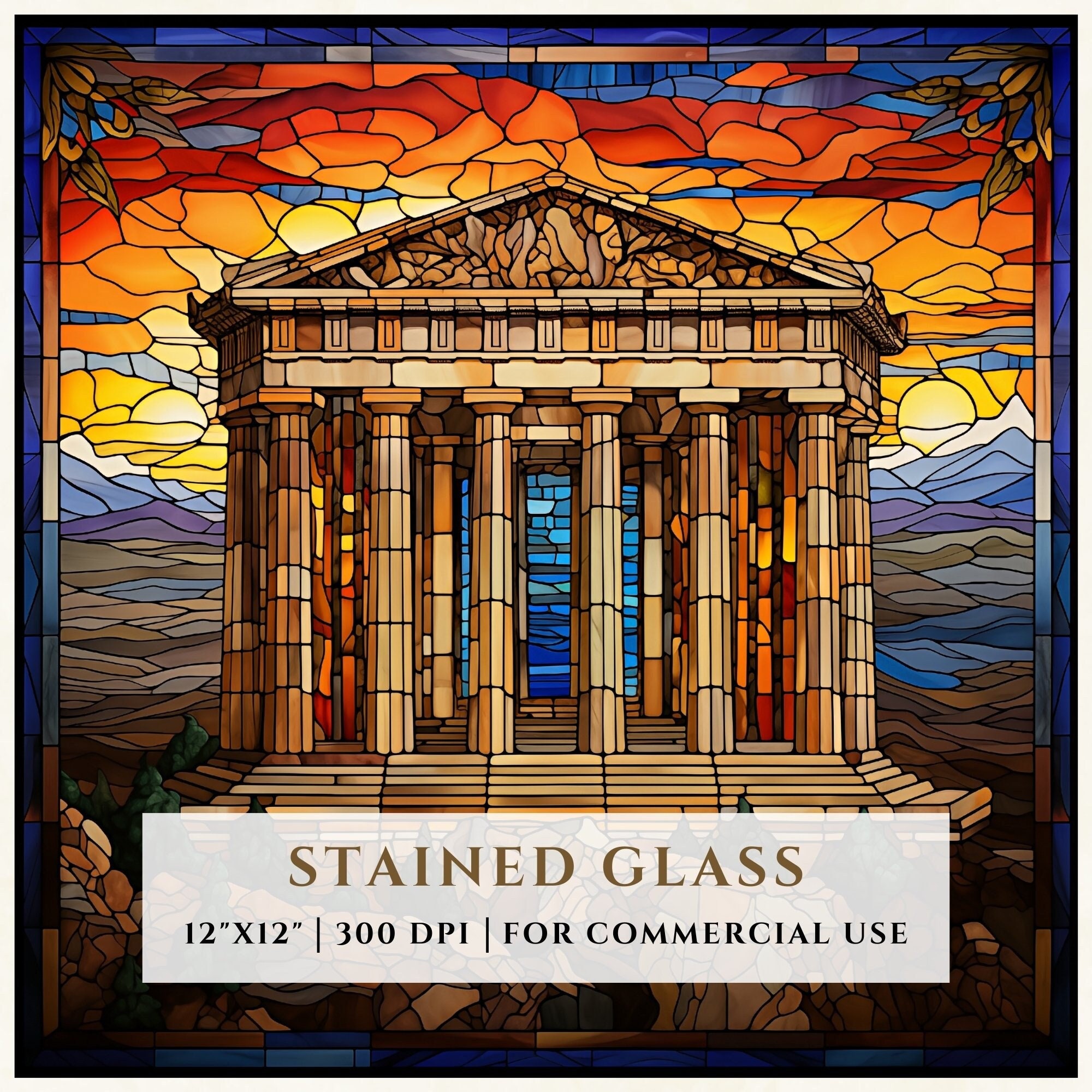 Scenic Athens Parthenon Stained Glass Pattern, Greece, Sublimation ...