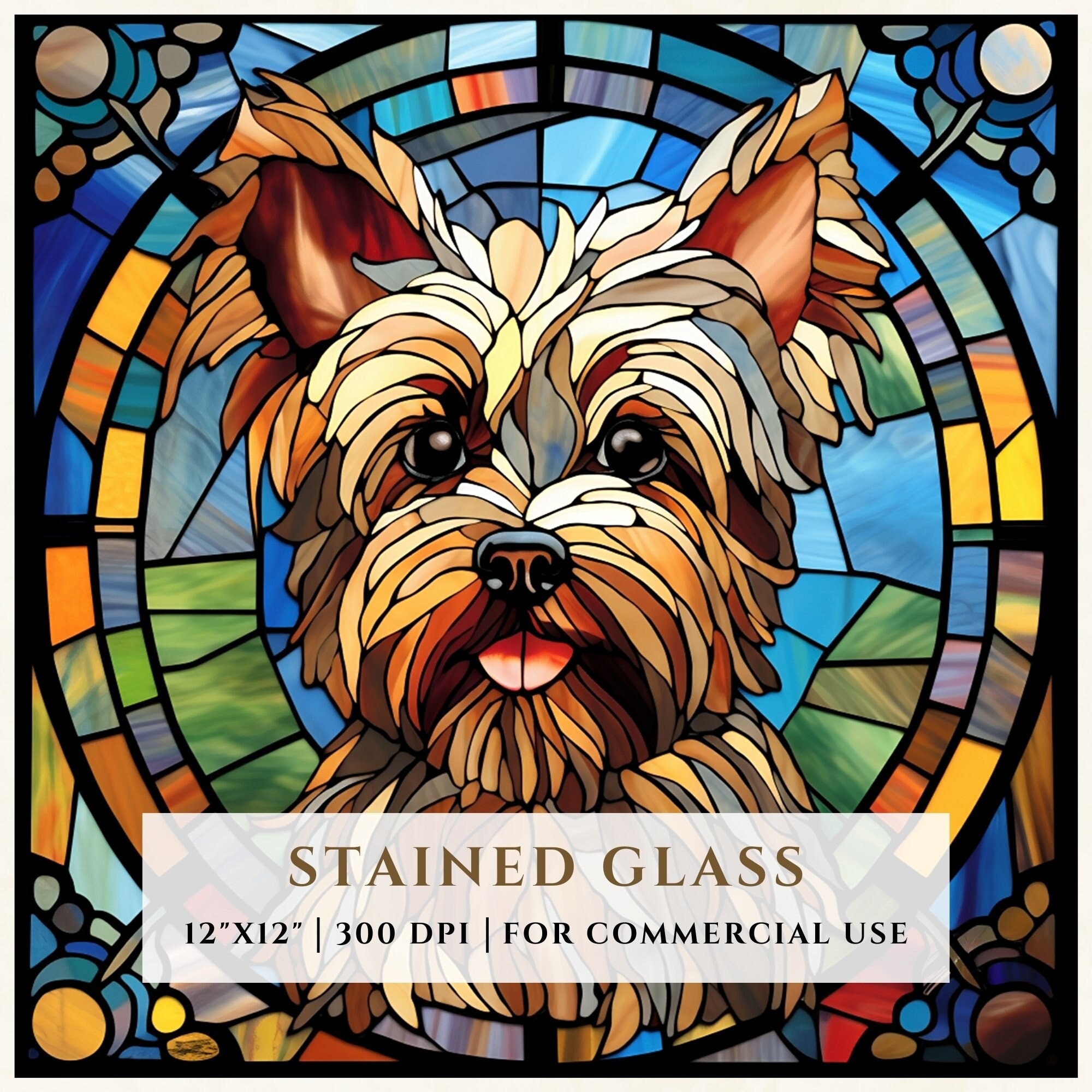 Yorkshire Terrier Dog Stained Glass Pattern, Sublimation Designs ...