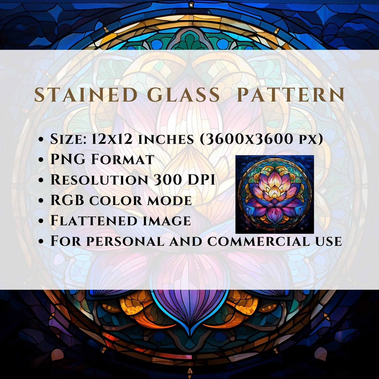Lotus Flower Stained Glass Pattern Sublimation Designs - Etsy