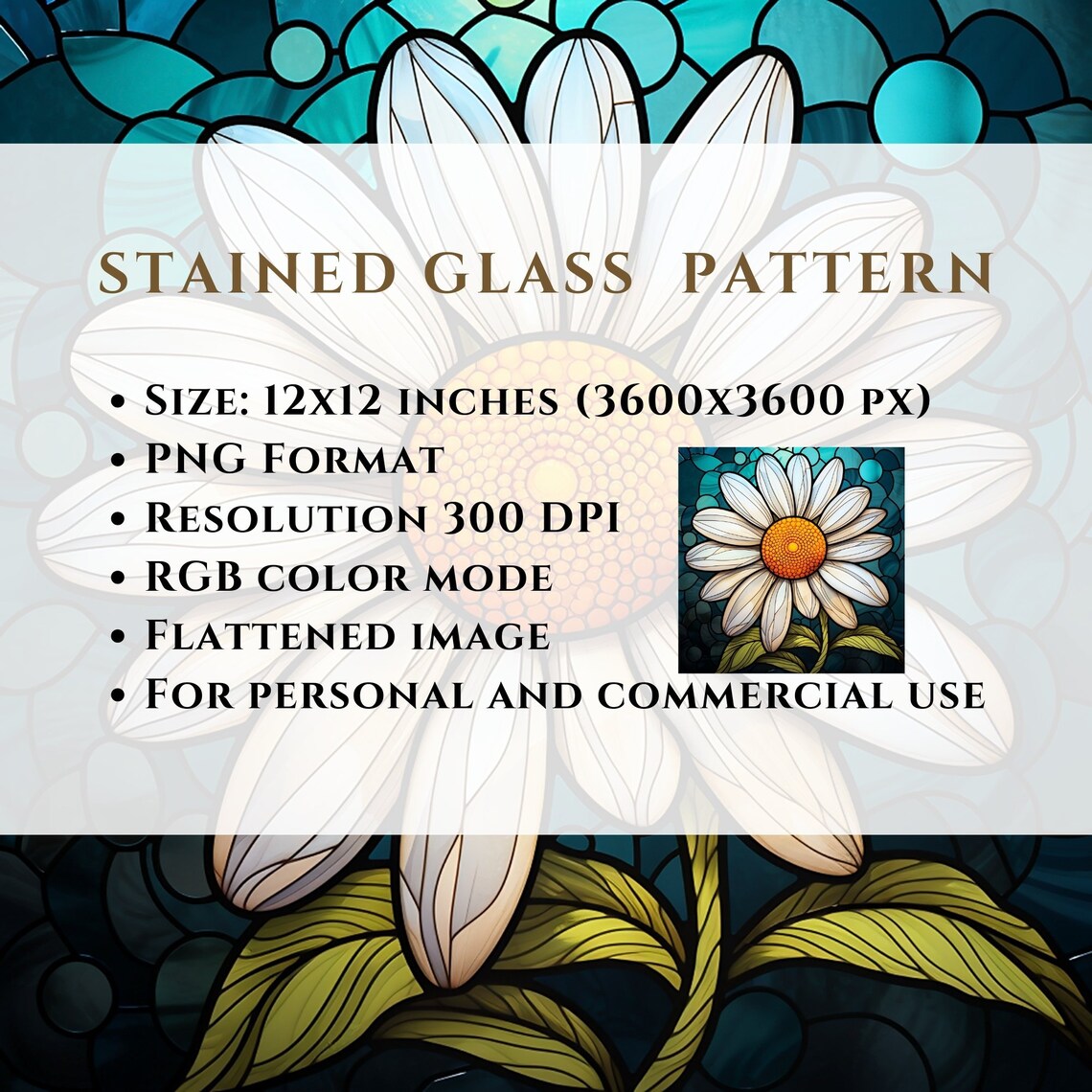 Daisy Stained Glass Pattern, Sublimation Designs, Stained Glass PNG ...
