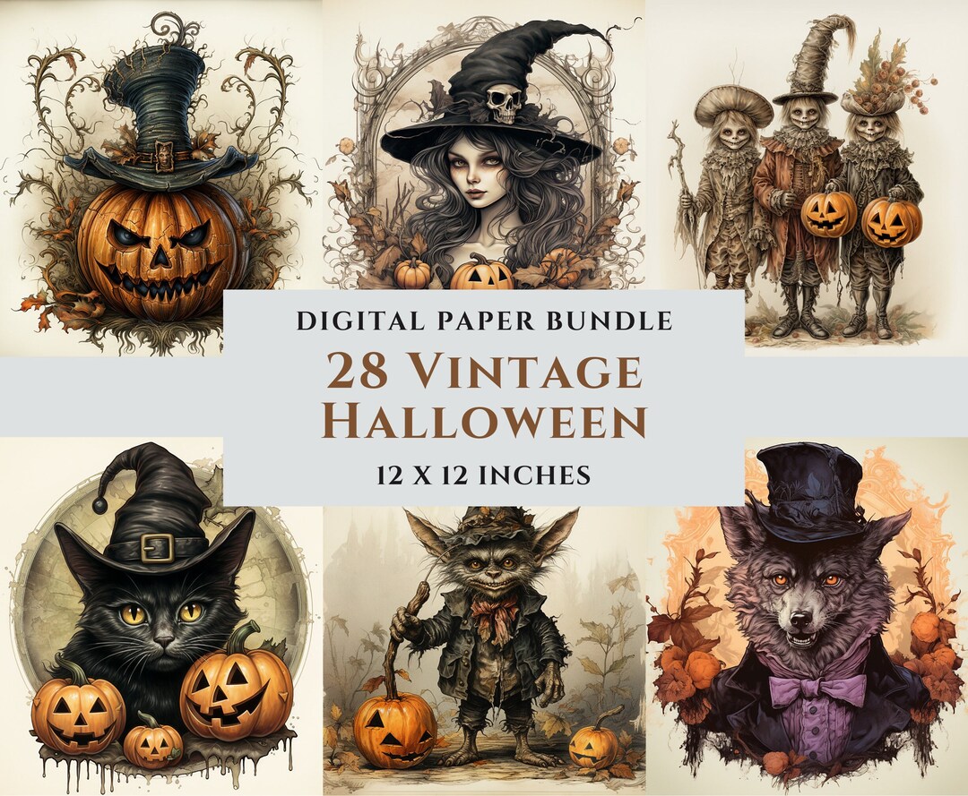 28 Vintage Halloween Printable Digital Paper Bundle, Victorian Inspired ...