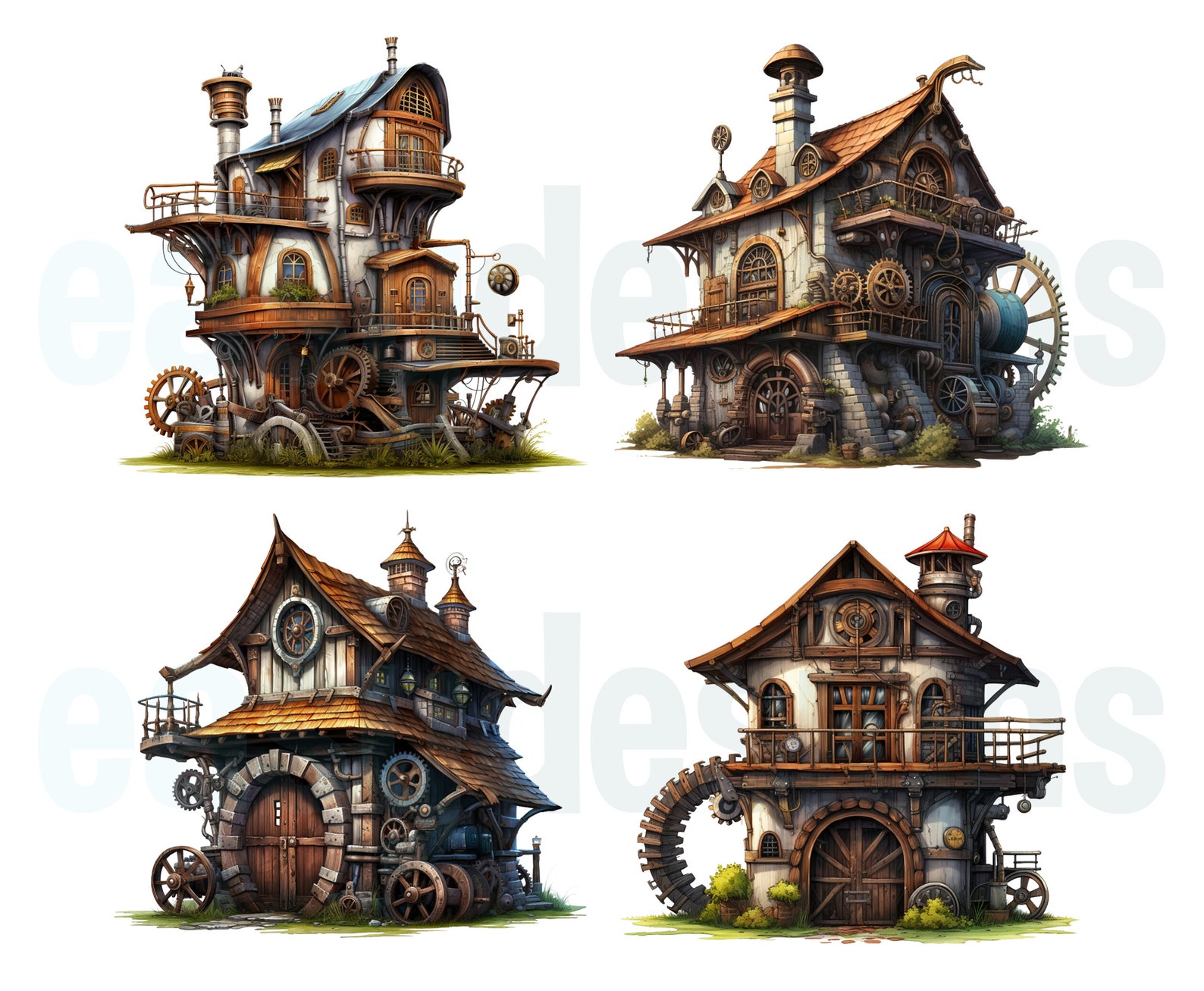 17 Steampunk Farm Barn Clipart Bundle, Digital Download PNG Files ...