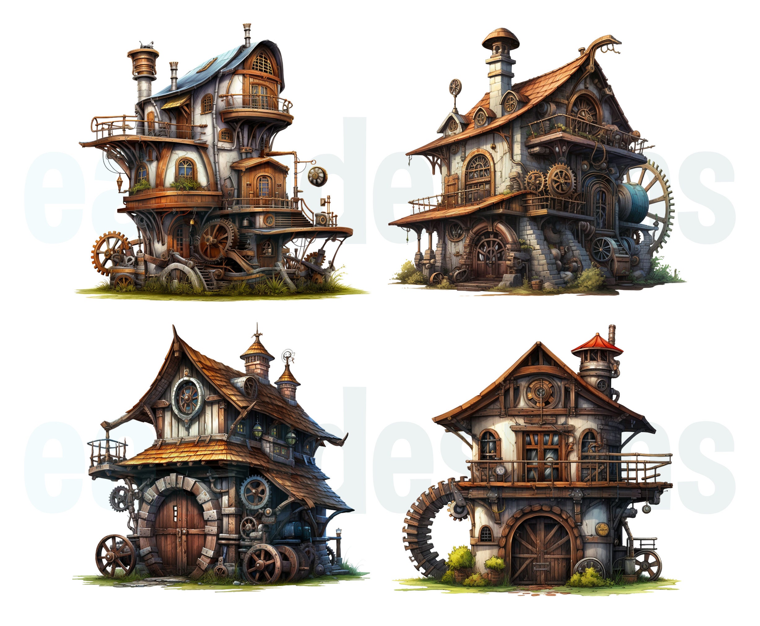 17 Steampunk Farm Barn Clipart Bundle, Digital Download PNG Files ...