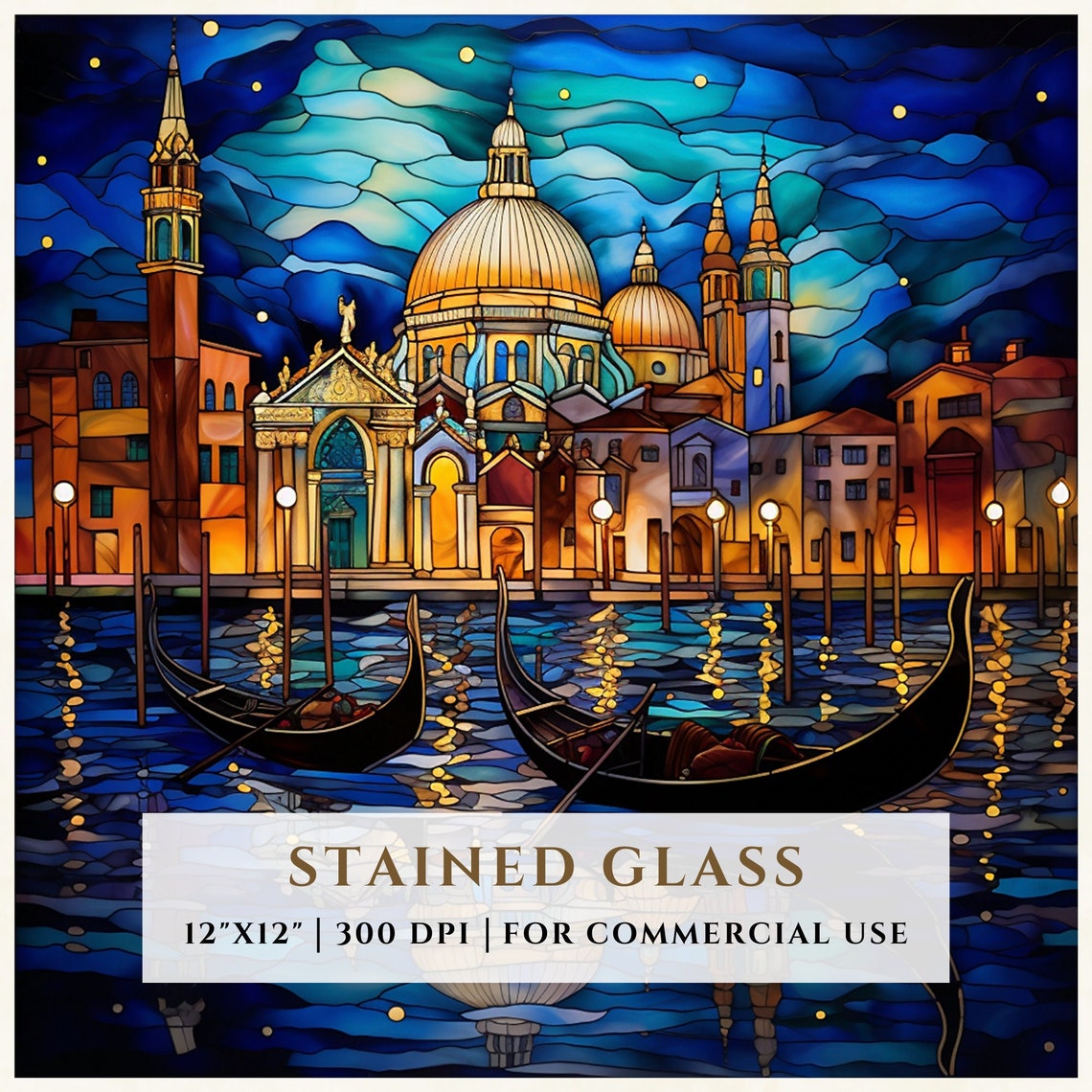 Venice Grand Canal Stained Glass Pattern, Sublimation Designs, Stained ...