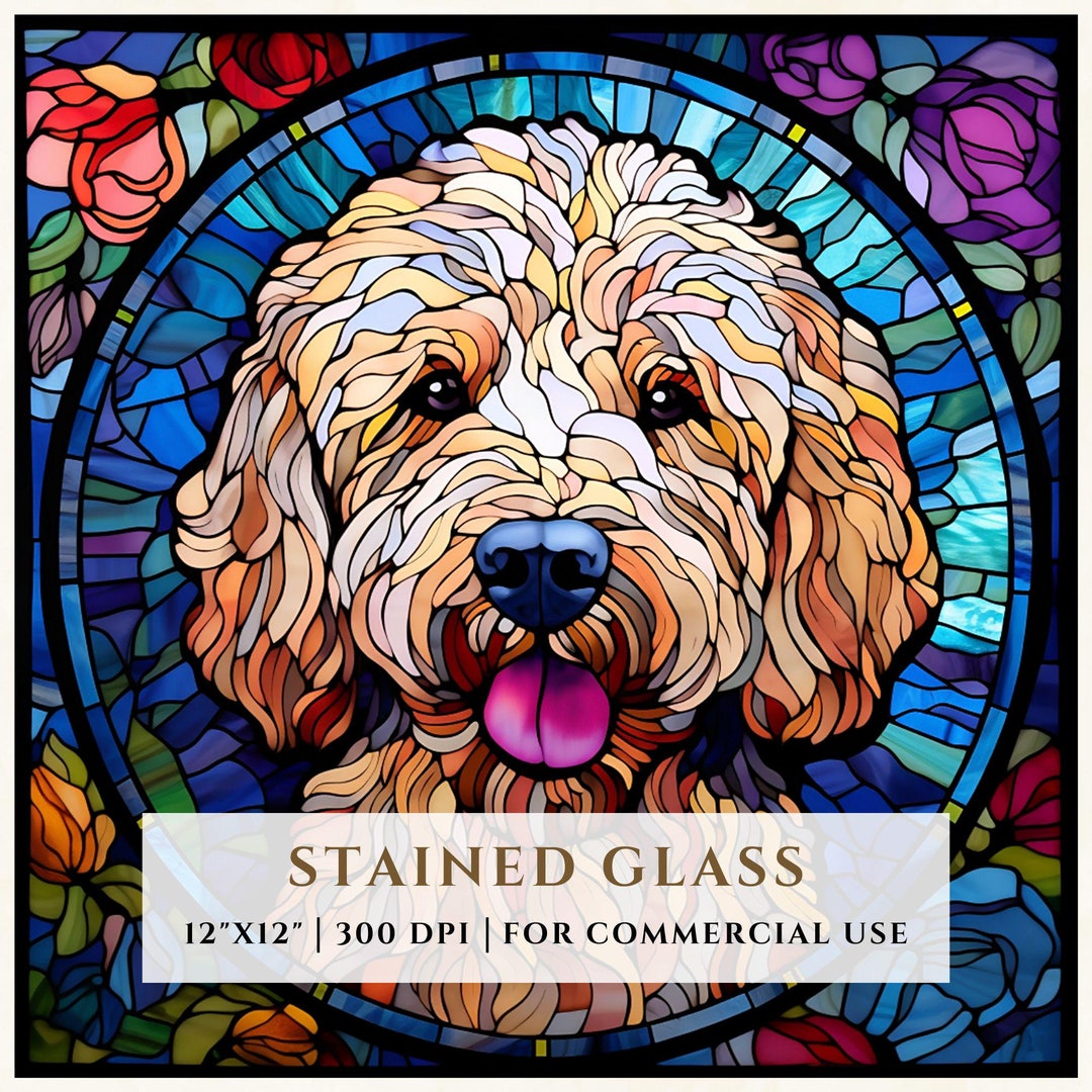 Goldendoodle Dog Stained Glass Pattern, Sublimation Designs, Stained ...