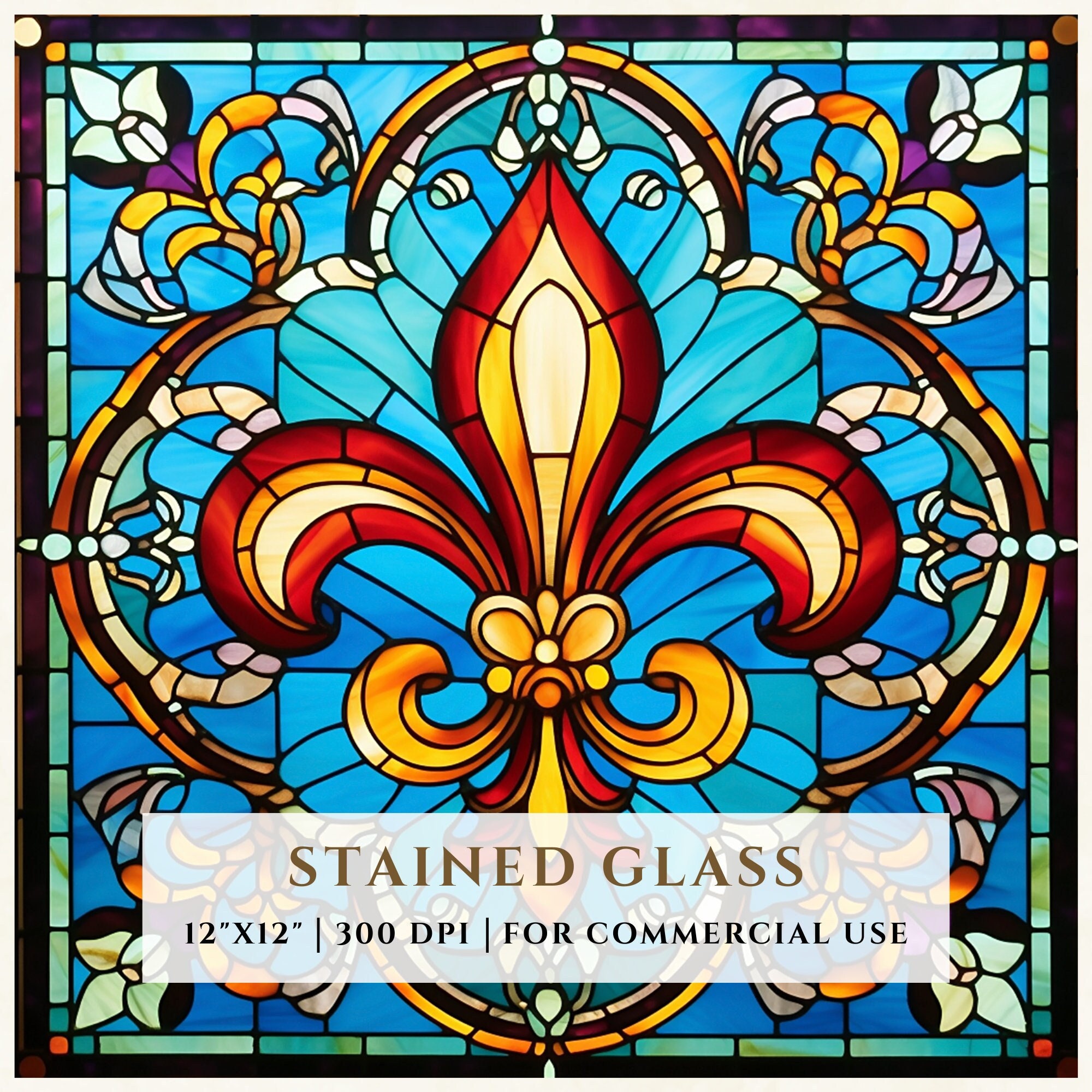 Fleur-de-lis Stained Glass Pattern, Sublimation Designs, Stained Glass ...