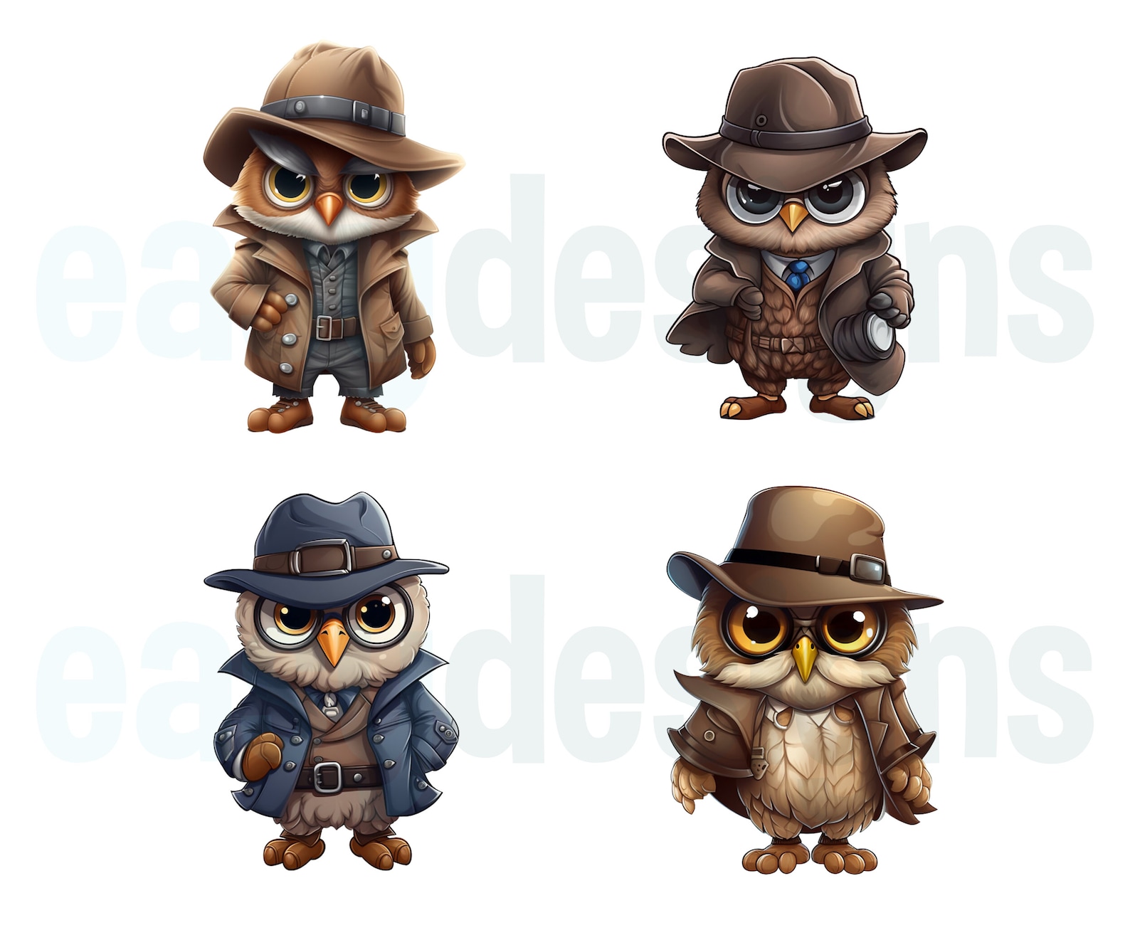 15 Owl Detective Clipart Bundle, Transparent Background, Digital ...